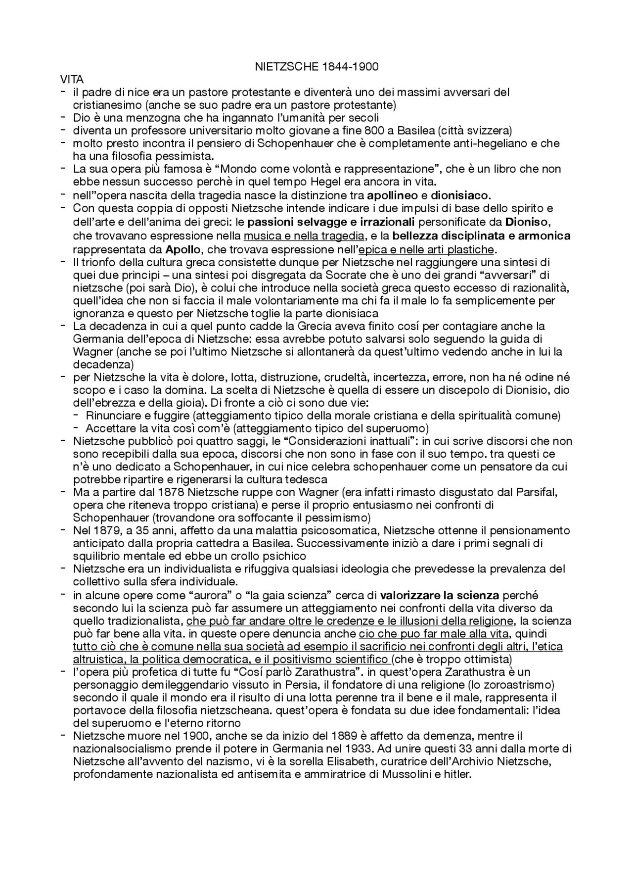 Appunti Nietzsche Docsity