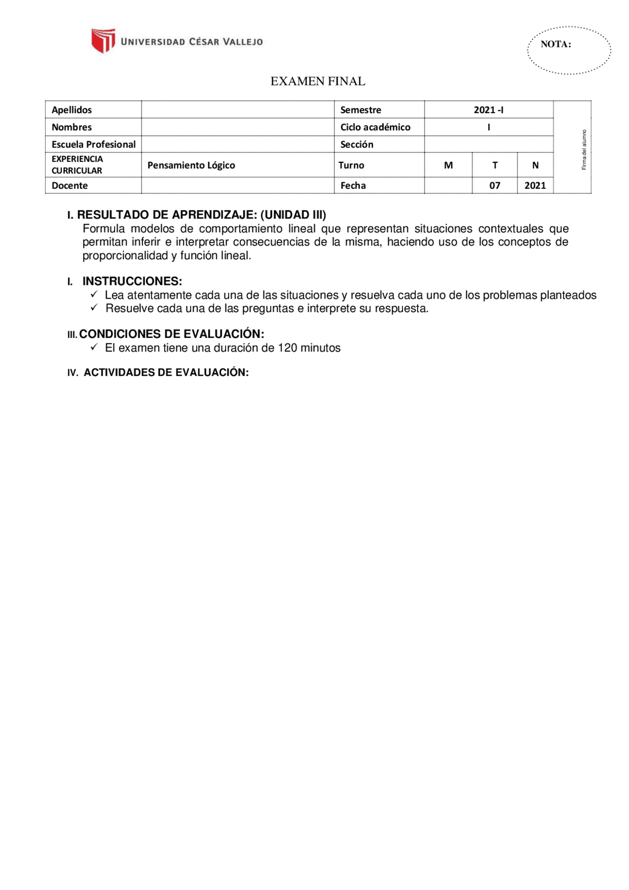 Pensamiento Lógico Universidad Cesar Vallejo Docsity