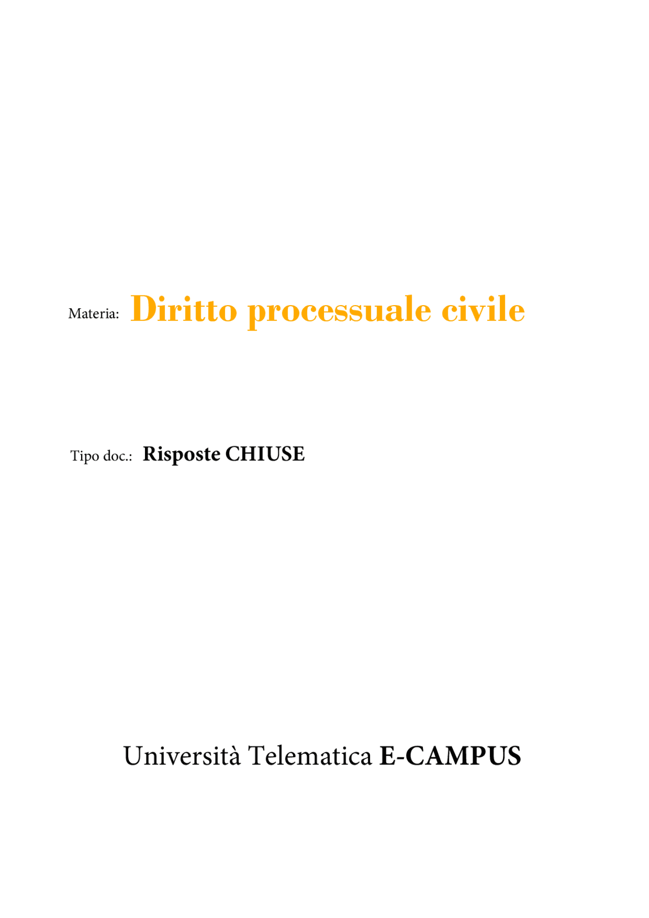 Diritto Processuale Civile Risp Chiuse E Campus Docsity