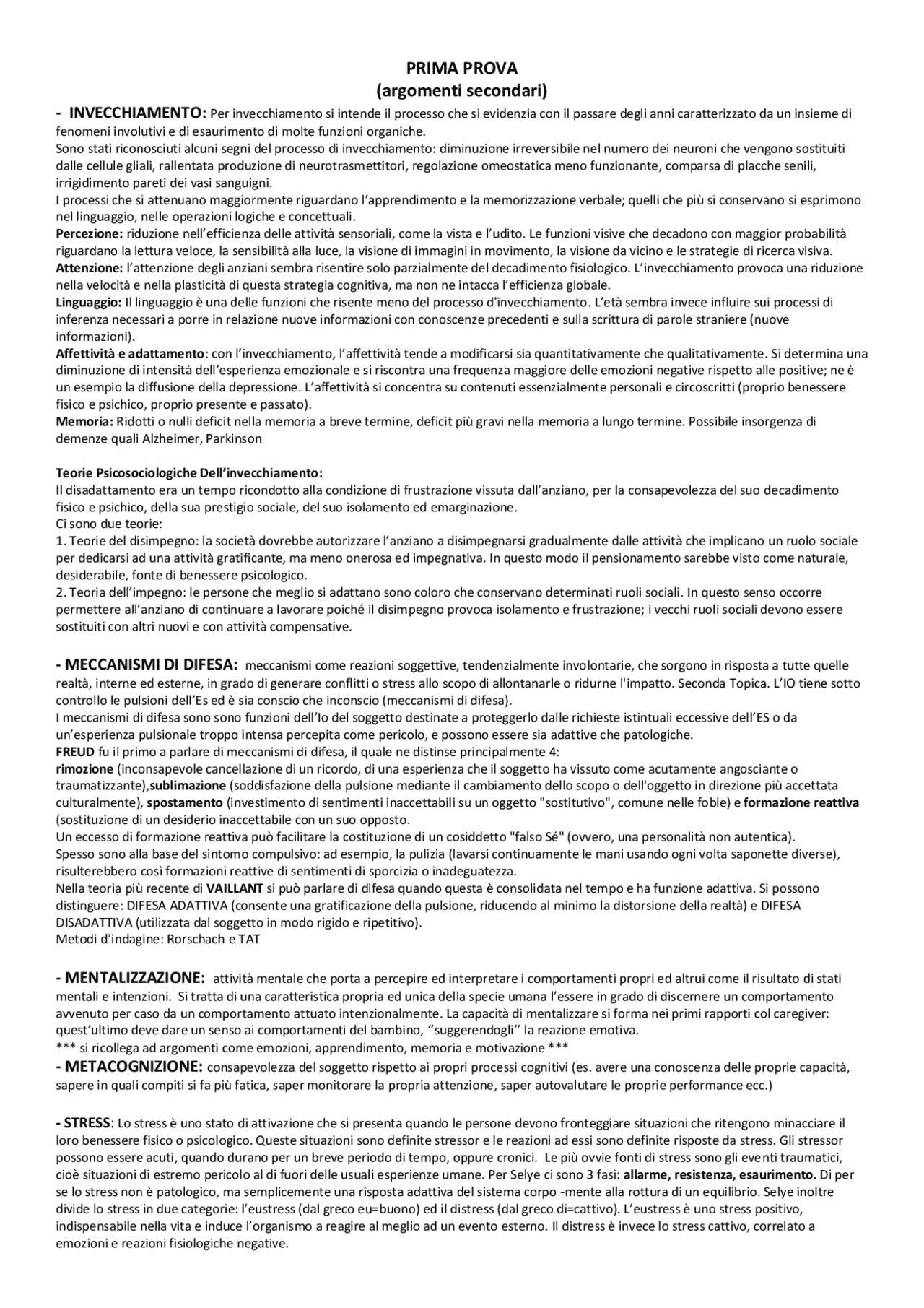 Invecchiamento Meccanismi Di Difesa Mentalizzazione Metacognizione