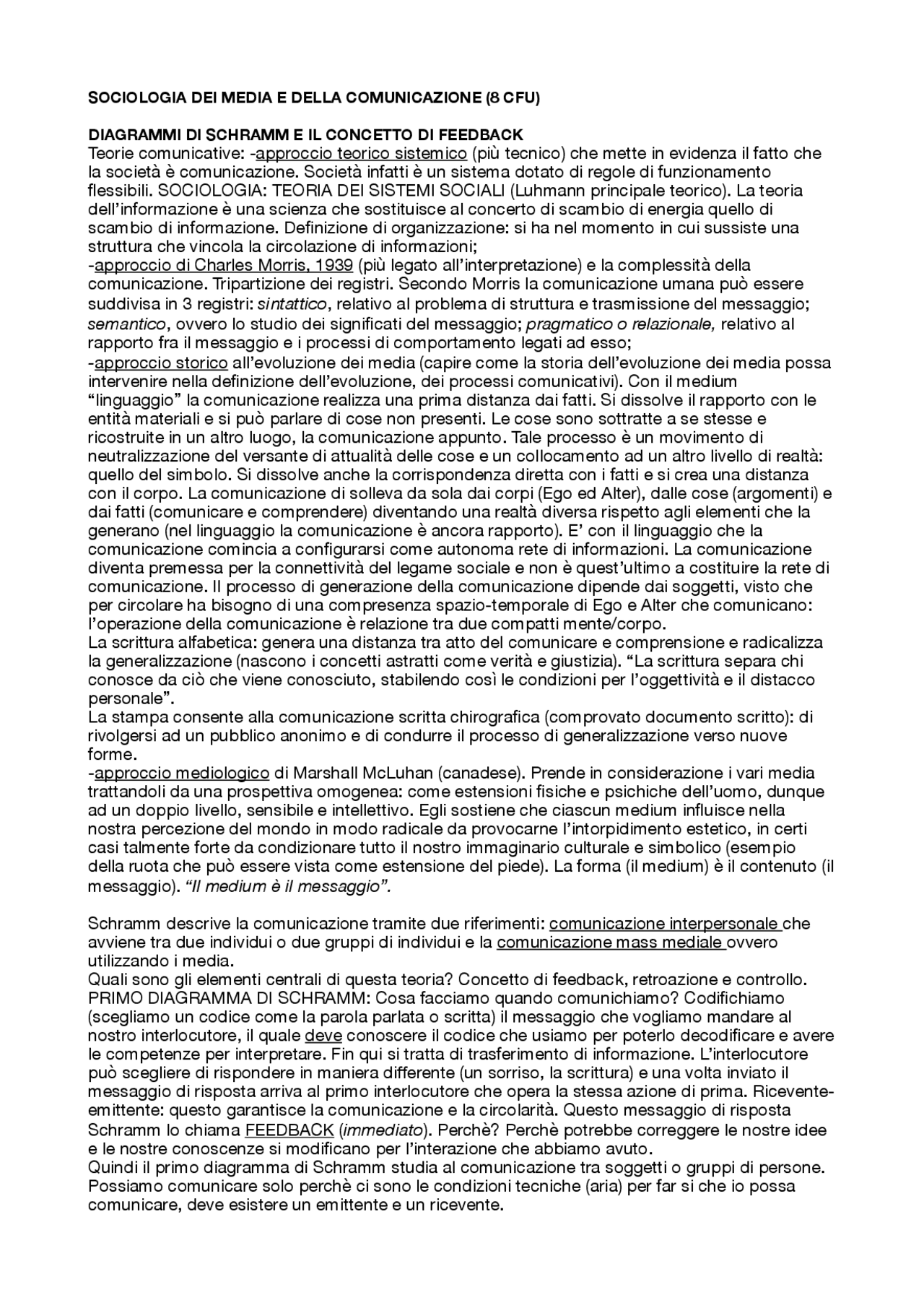 Sociologia Dei Media E Della Comunicazione Schemi E Mappe Concettuali