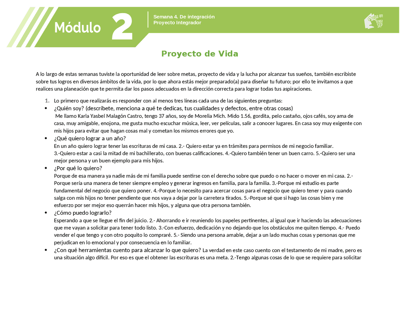 Proyecto integrador modulo2 | Exámenes de Humanidades y Ciencias Sociales | Docsity