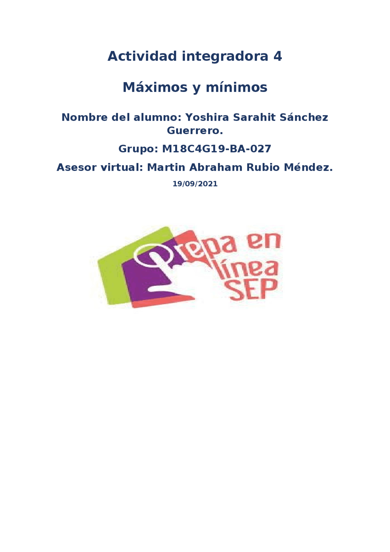 Actividad Integradora 4 Máximos Y Mínimos Docsity