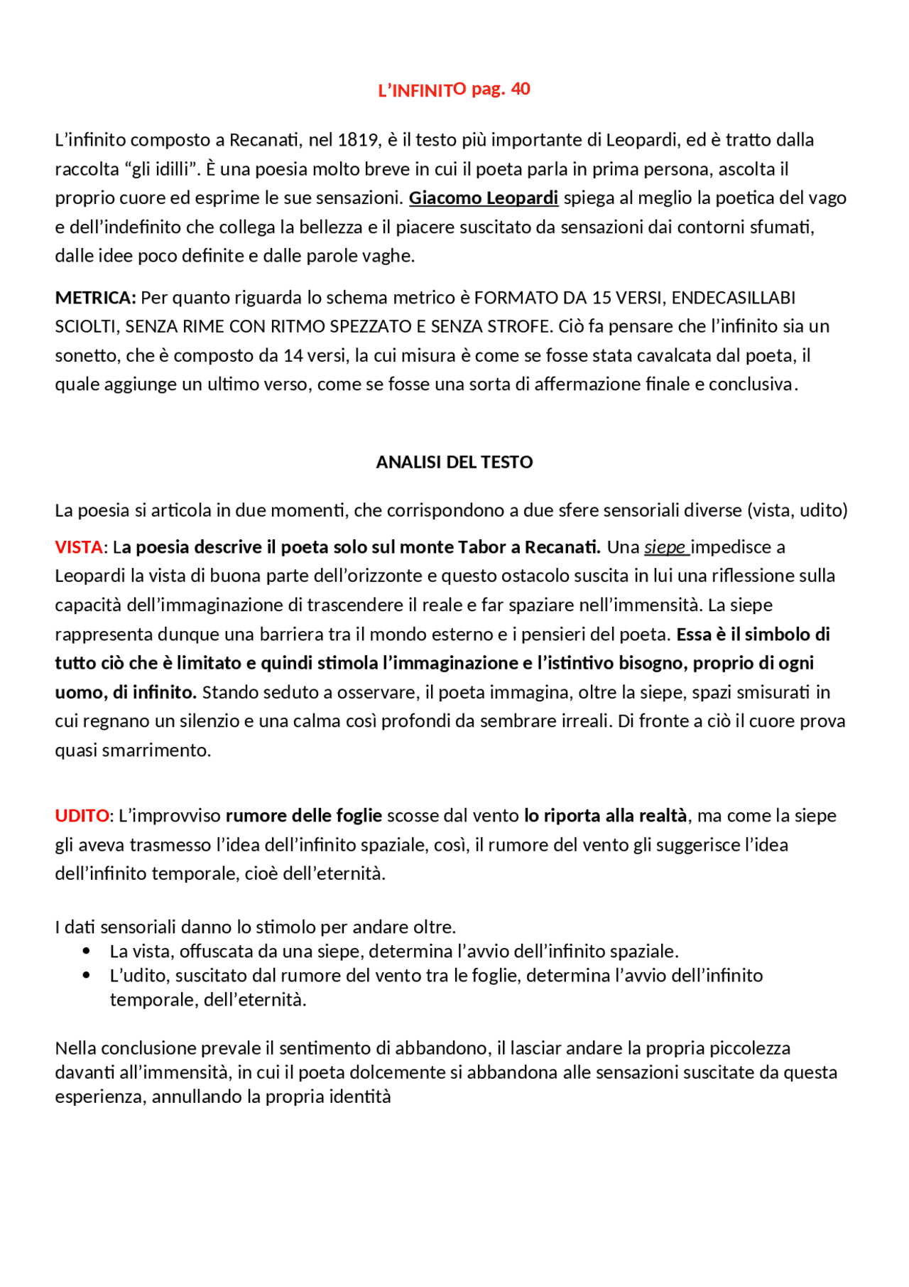 Infinito Di Leopardi Docsity