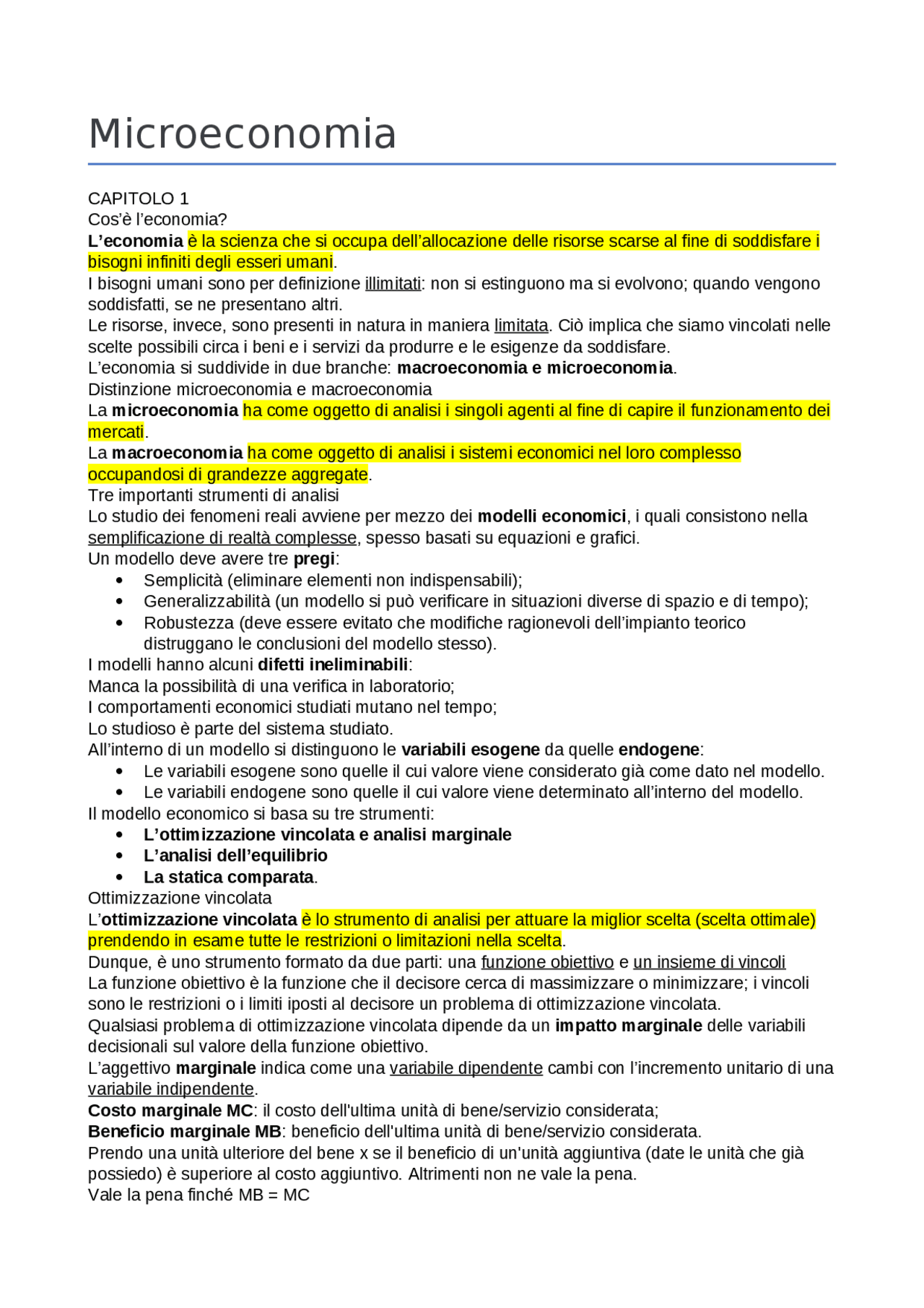 Appunti Completi Microeconomia Unifi Docsity