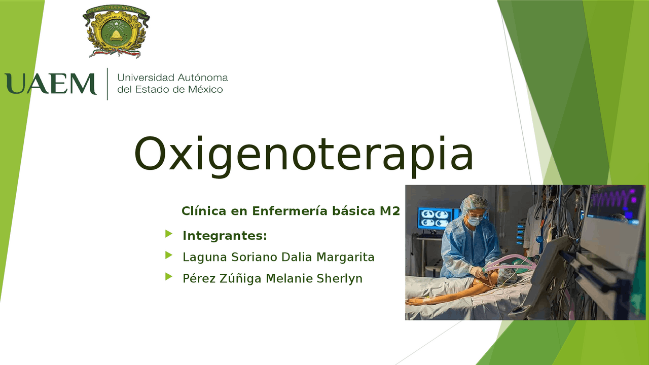 Oxigenoterapia (actualizado) | Diapositivas de Enfermería Clínica | Docsity