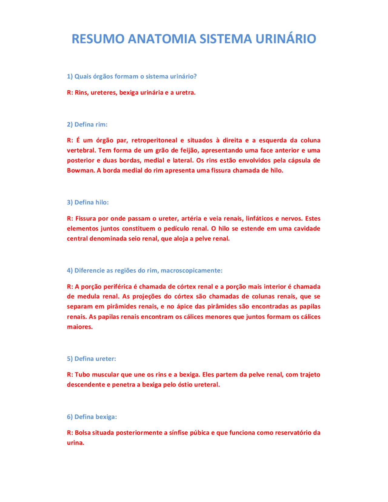 Anatomia Do Sistema Urinário Docsity