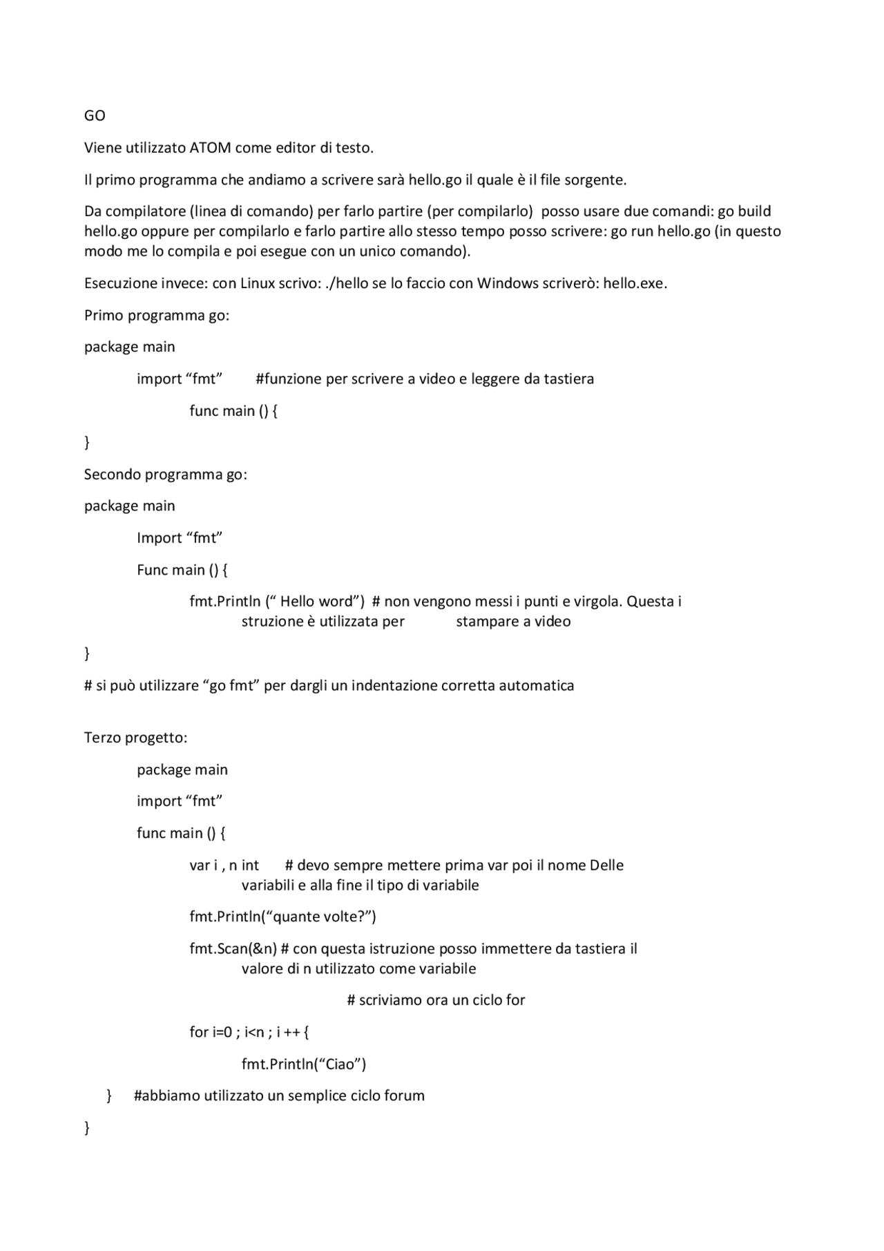 Programmazione in Go e similarità con Java - Docsity
