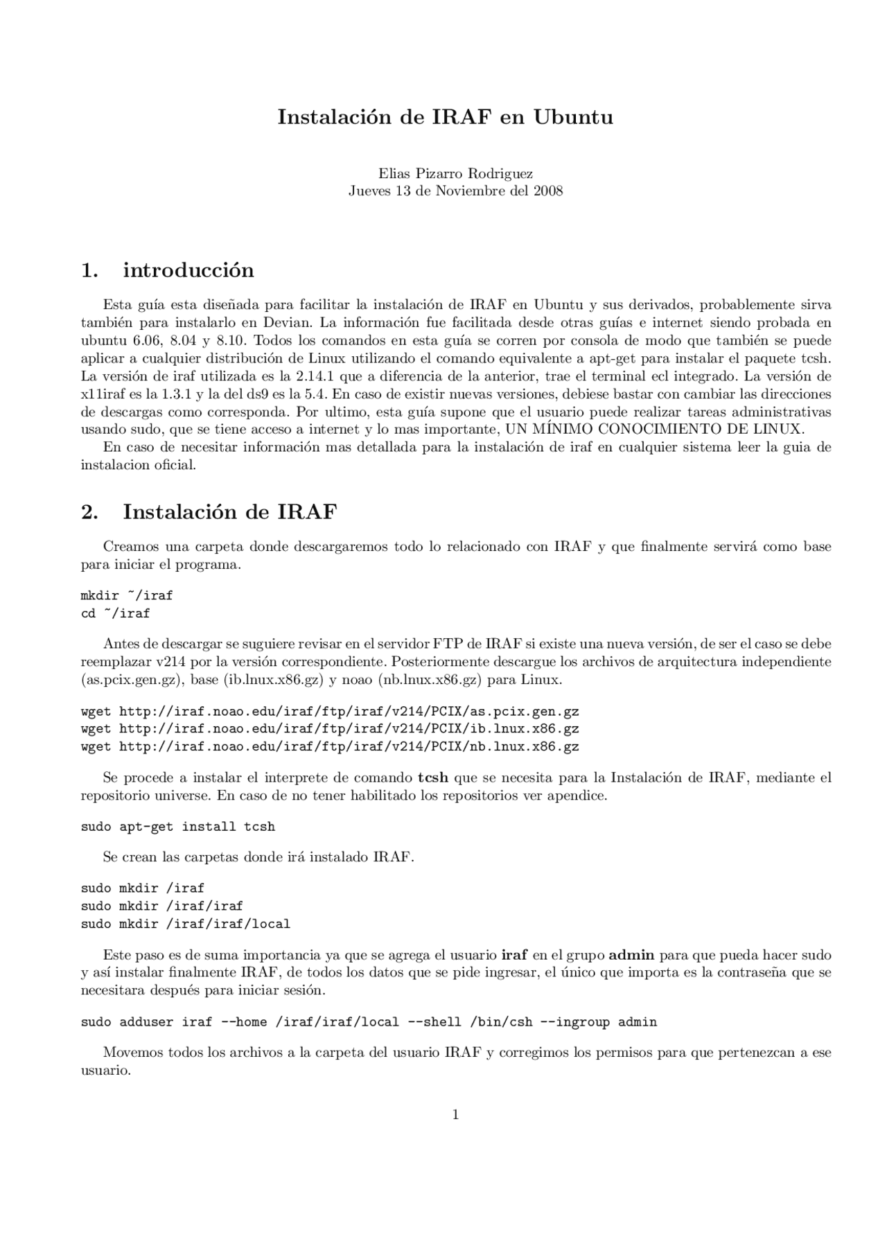 Instrucciones para instalar IRAF en Ubuntu - Docsity