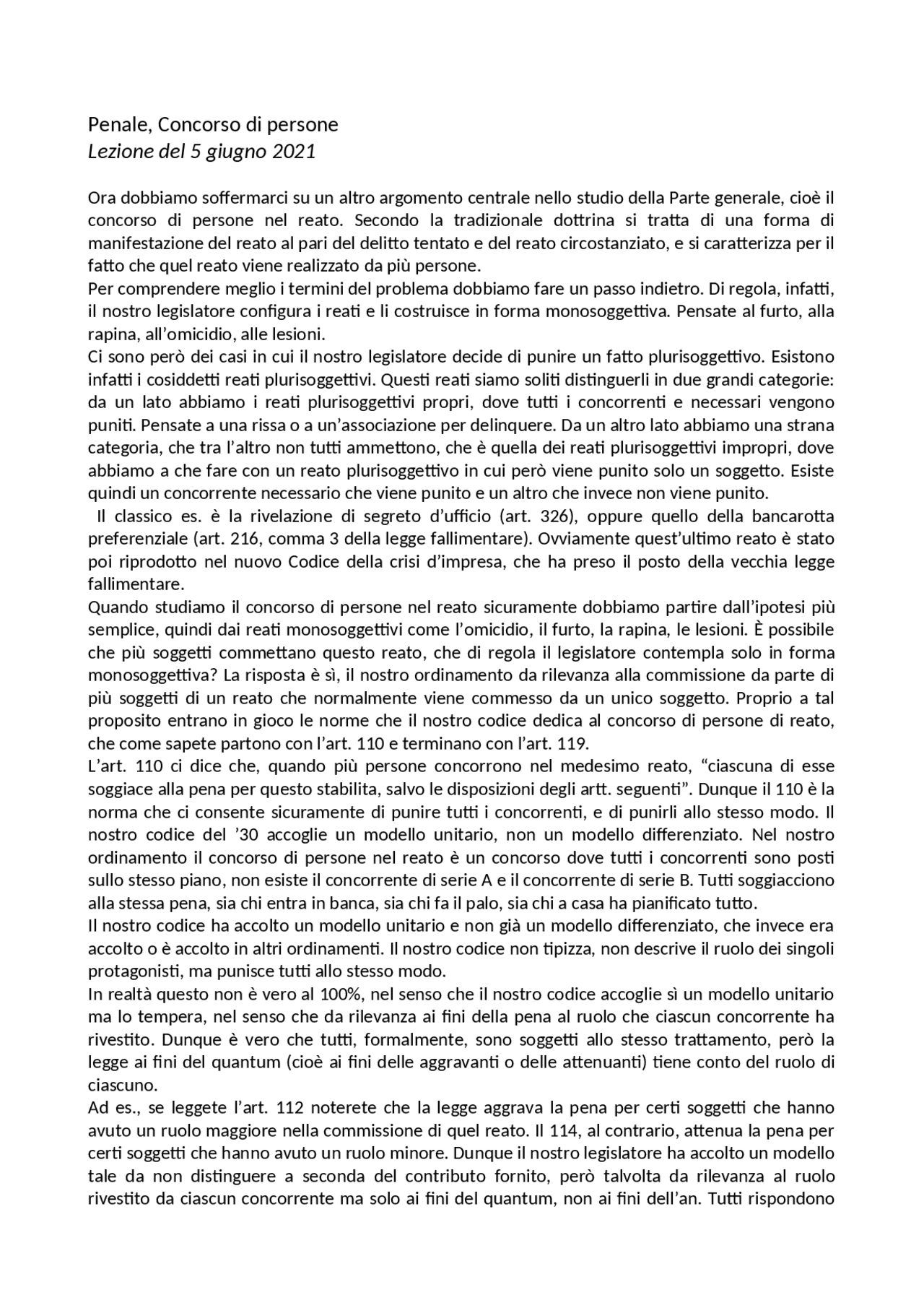 Penale Concorso Di Persone Docsity