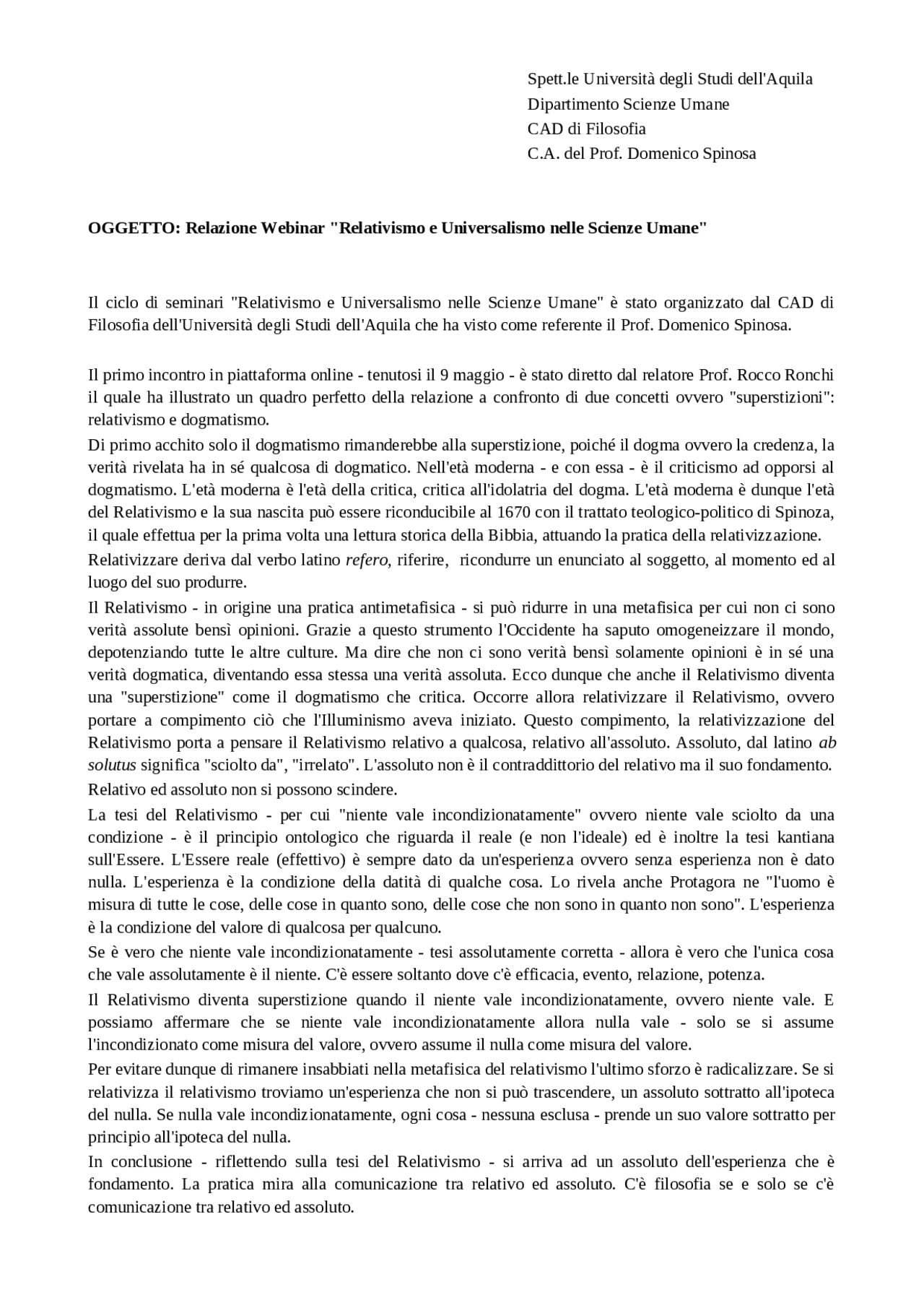 Relativismo E Universalismo Nelle Scienze Umane Docsity