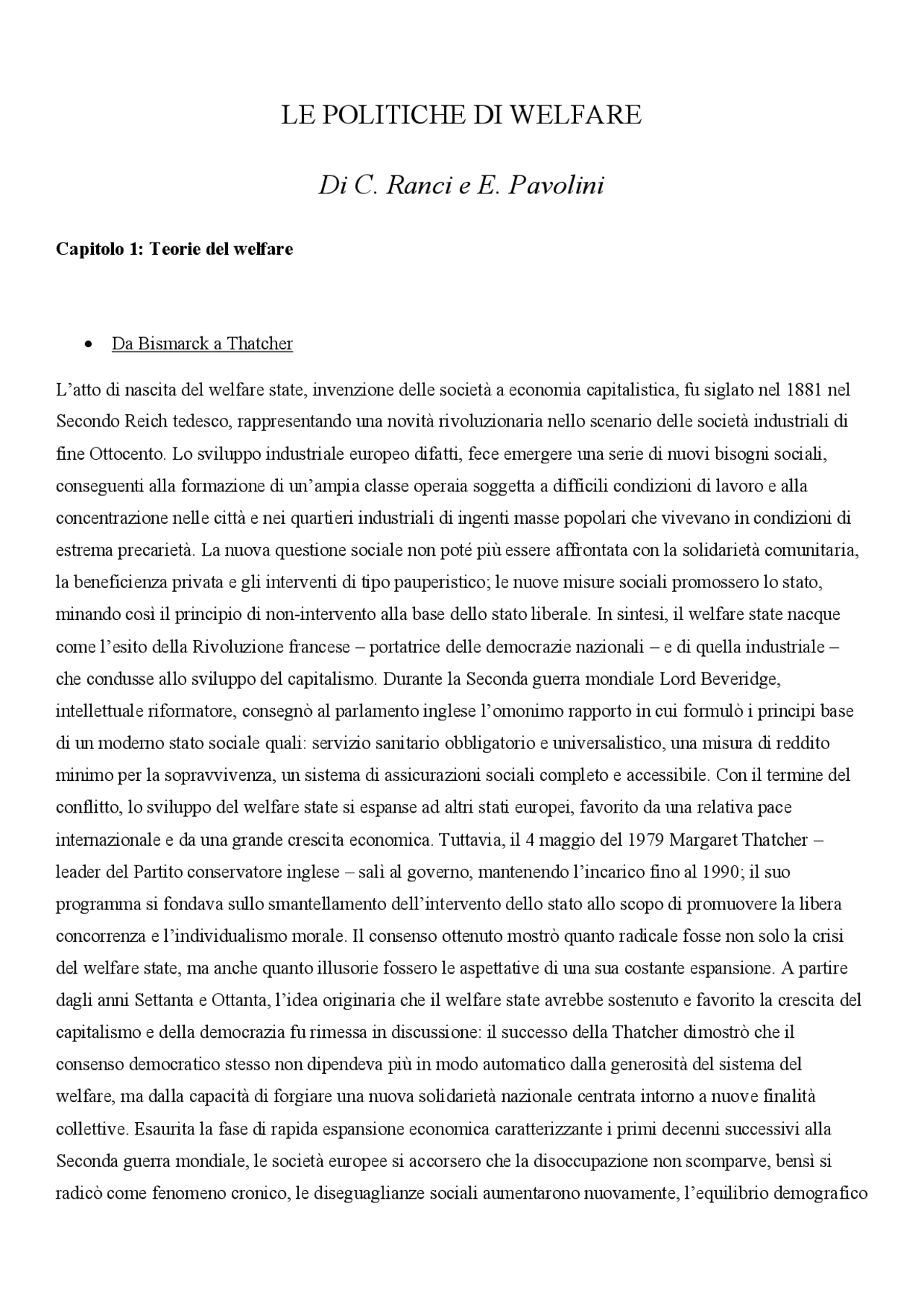 Le Politiche Di Welfare Docsity