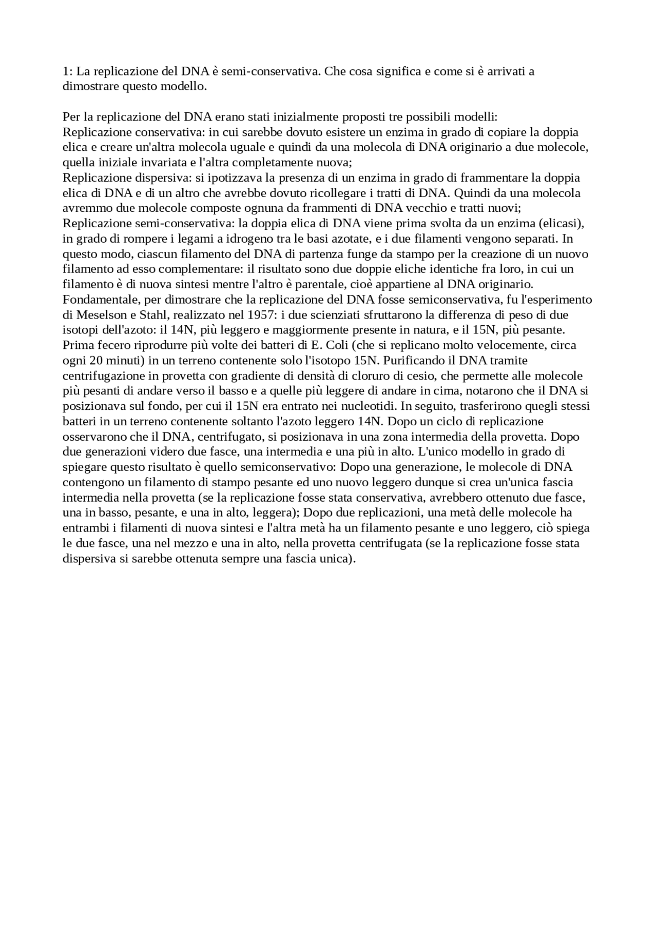 Domande Sulla Replicazione Del Dna Docsity