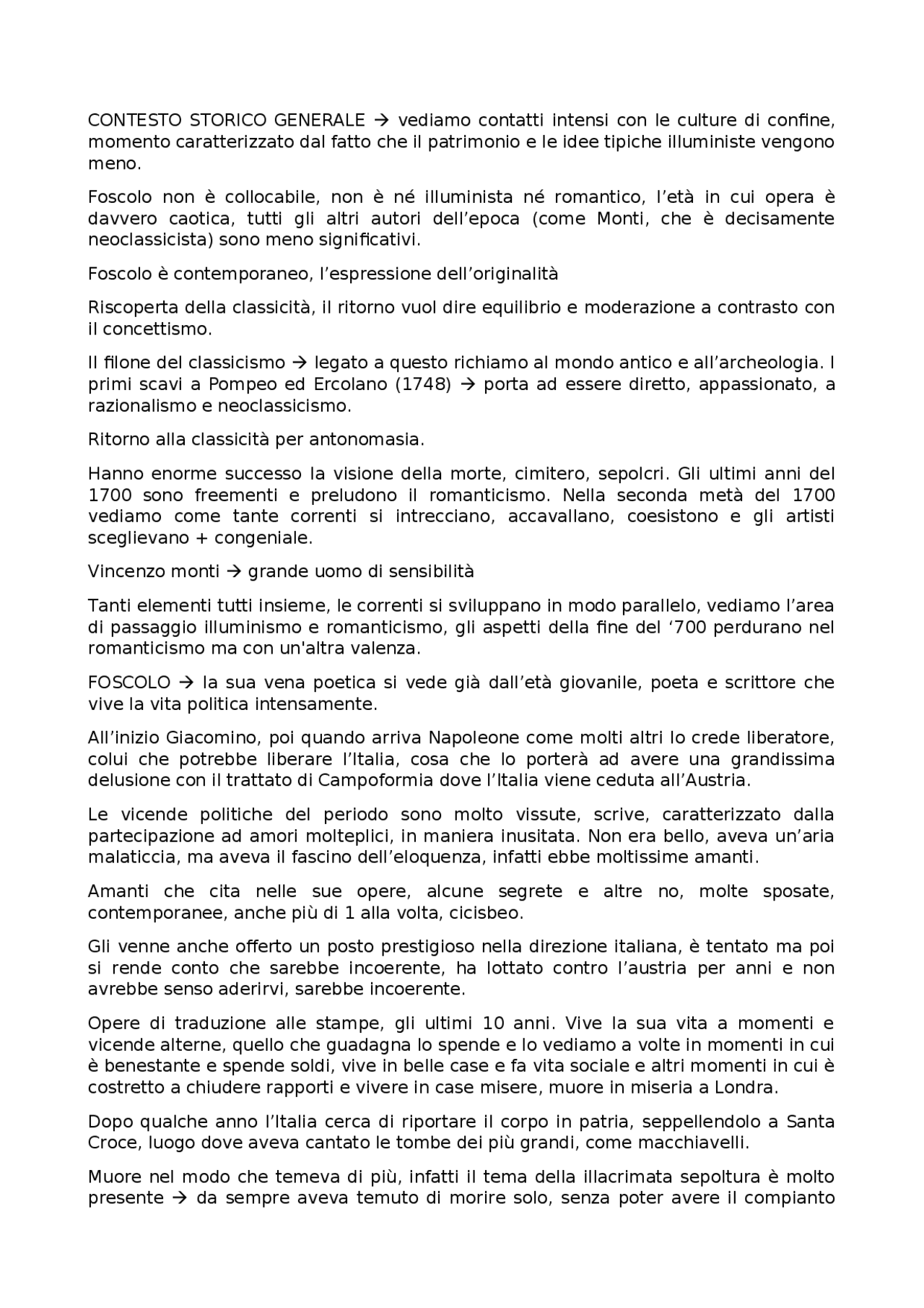 File Su Foscolo Riassuntivo Docsity