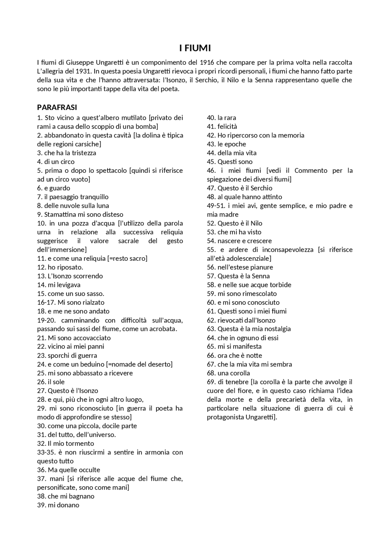 Poesia Fiumi Di Giuseppe Ungaretti Docsity