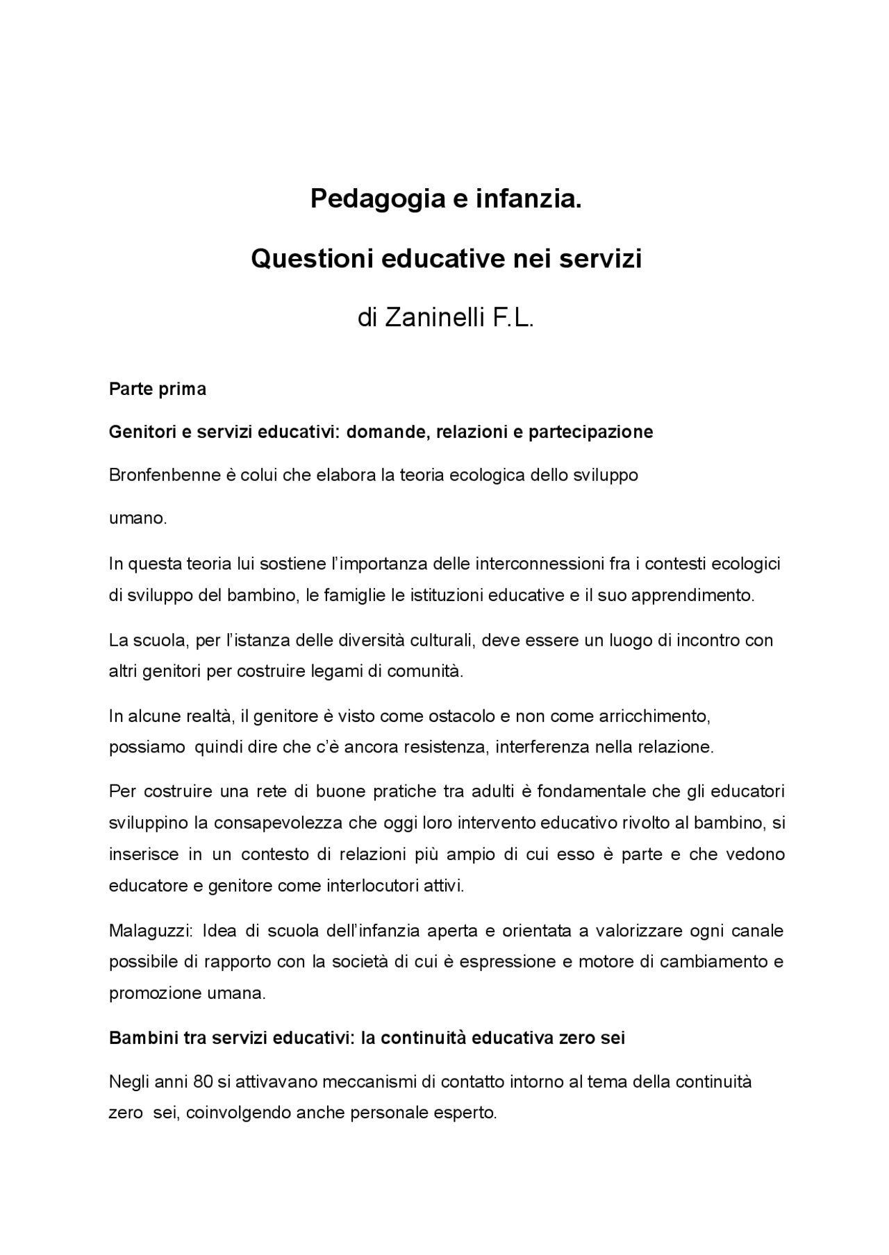 Pedagogia E Infanzia Questioni Educative Nei Servizi Docsity