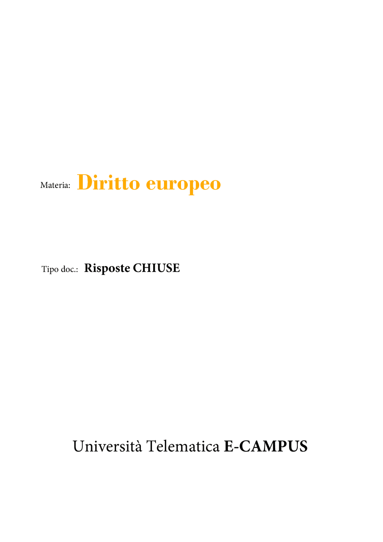 Diritto Europeo Risp Chiuse E Campus Docsity