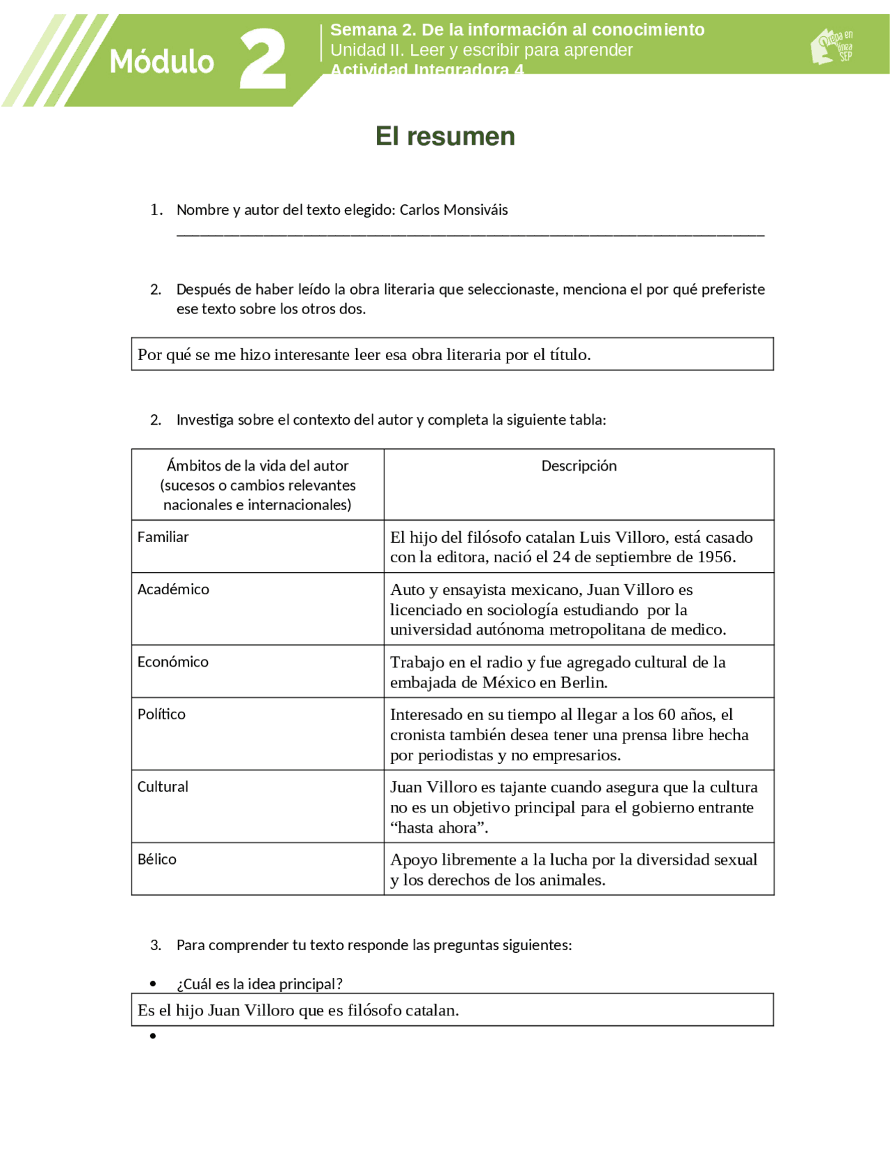 Módulo 2 semana 2 actividad integral 3 - Docsity