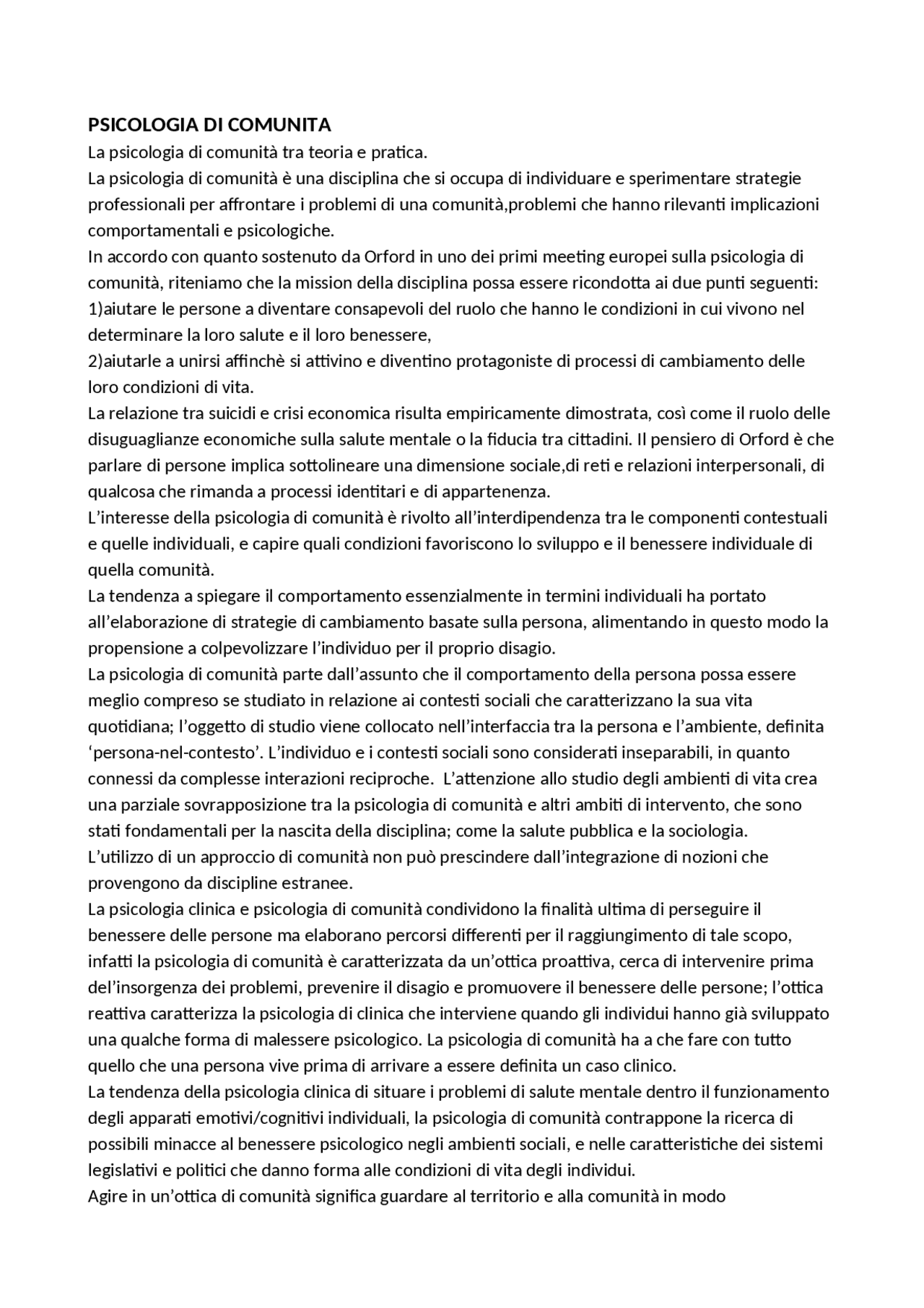 Fondamenti Di Psicologia Di Comunitàsantiniello Docsity
