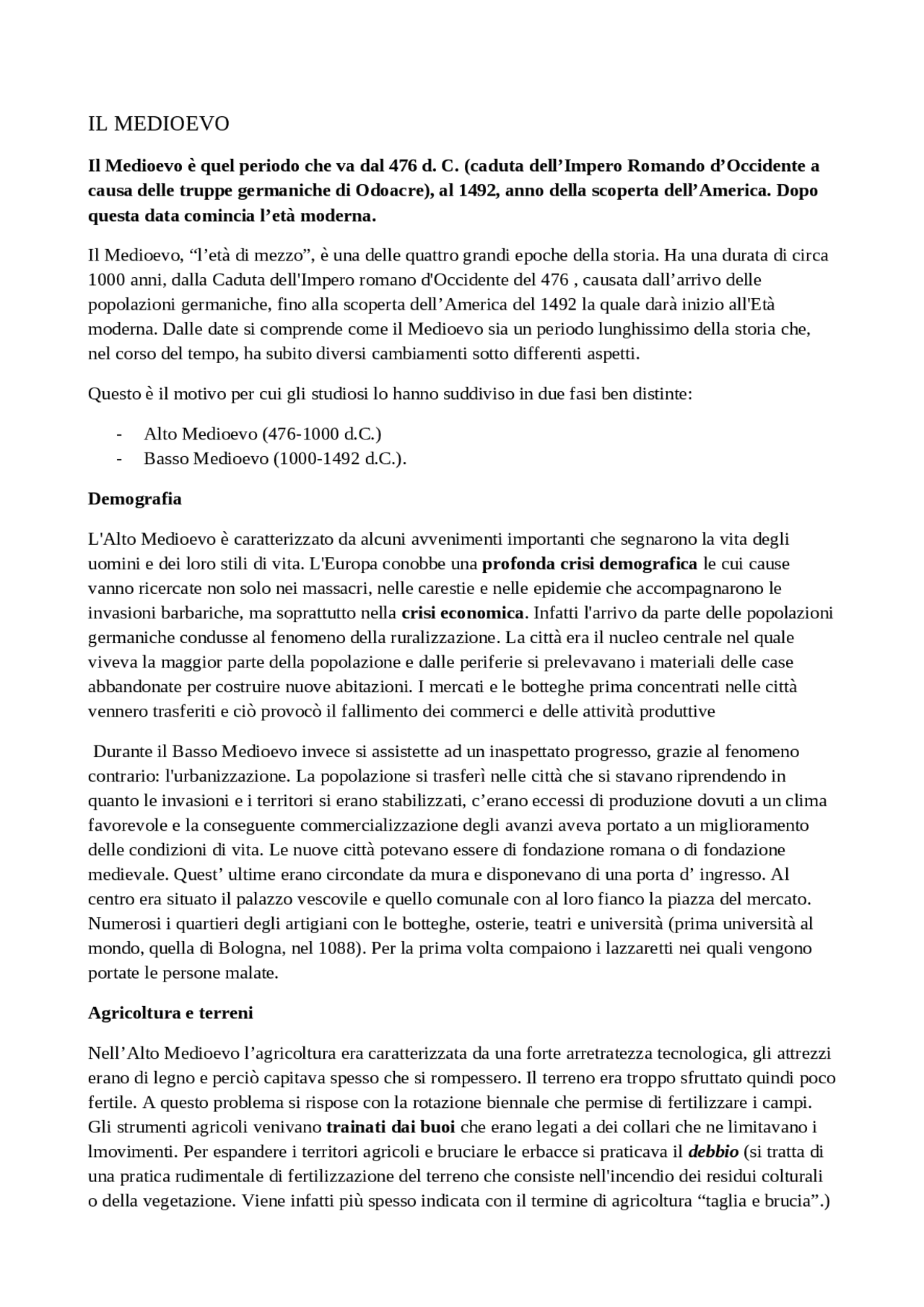 Medioevo Differenze Tra Alto E Basso Docsity