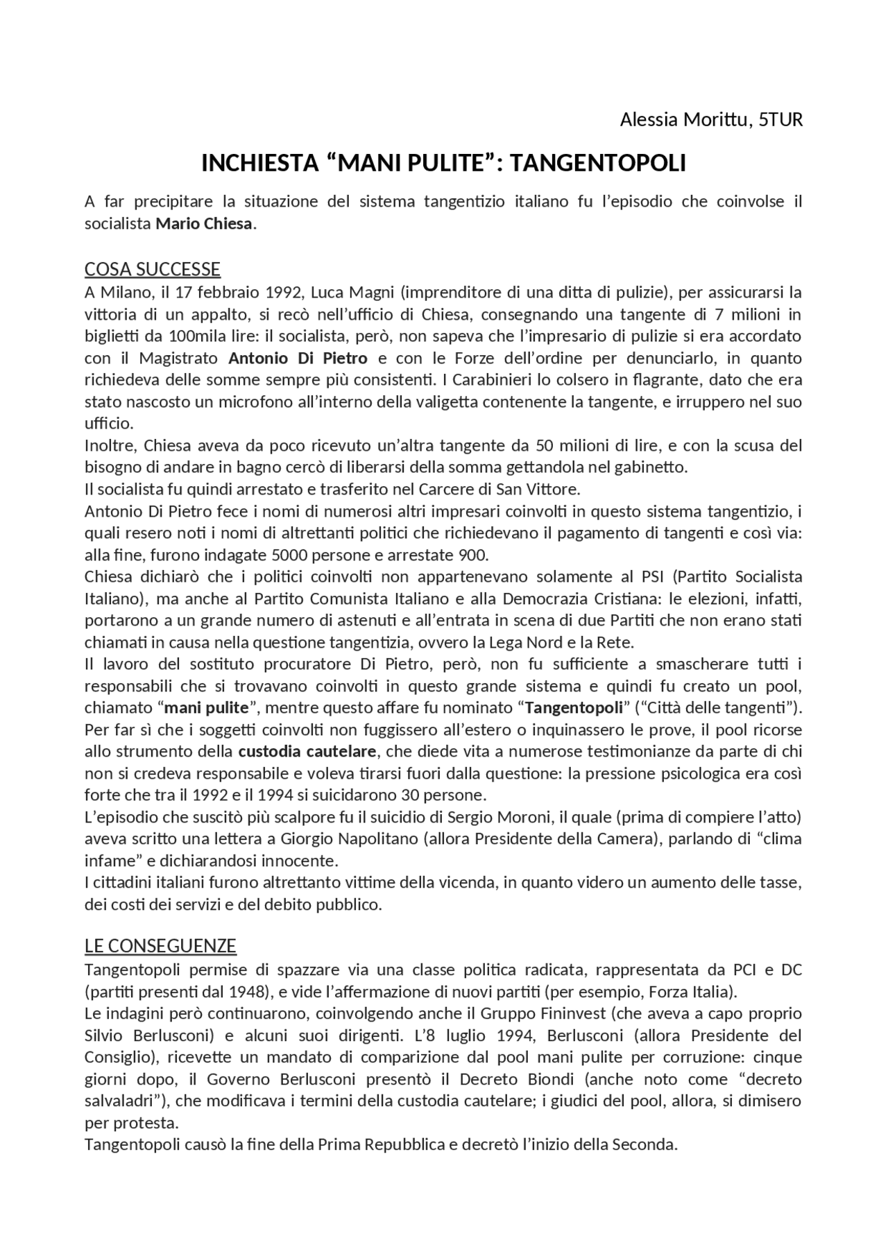 Tangentopoli - Inchiesta Mani pulite - Docsity