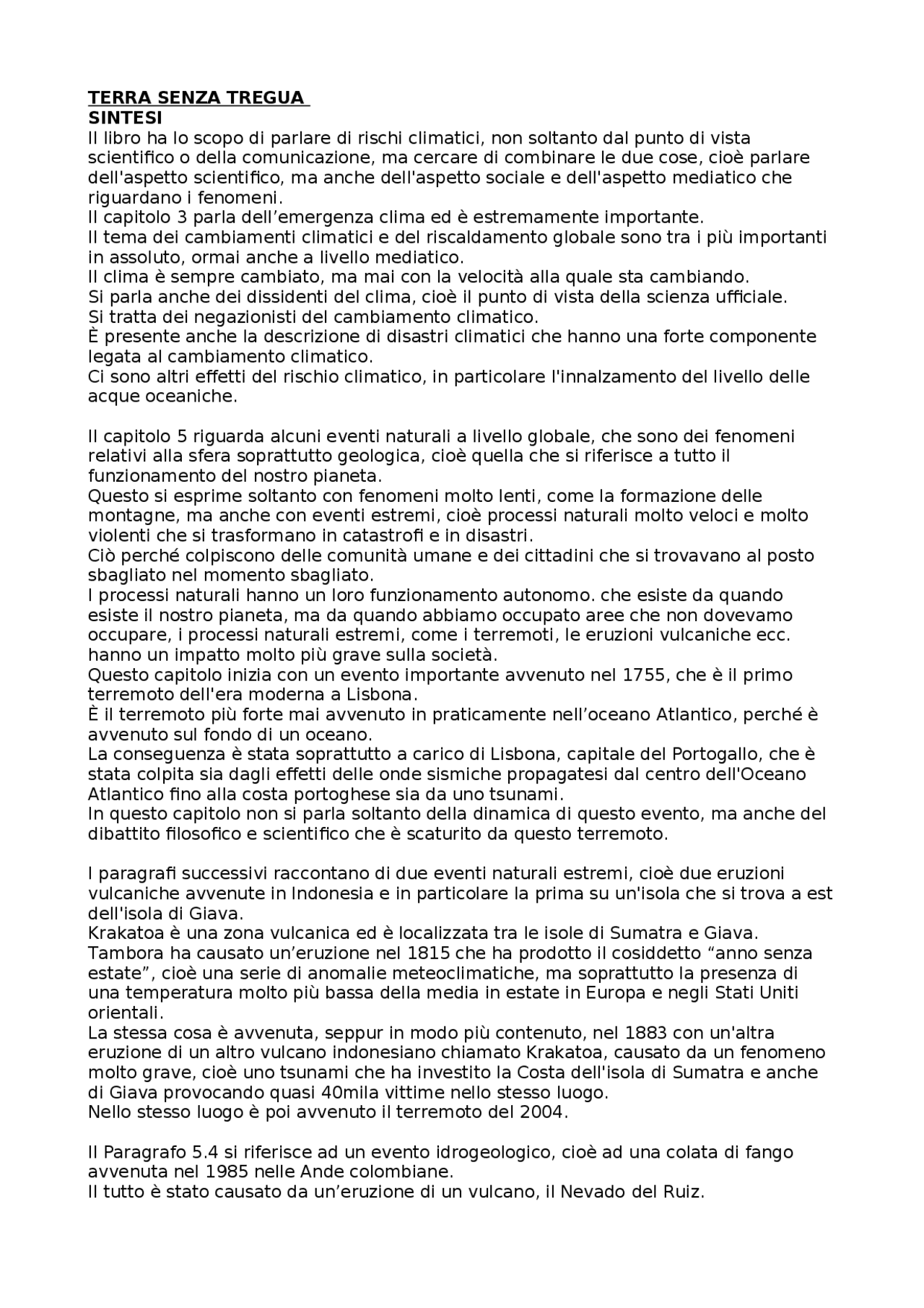 Spiegazione Terra Senza Tregua Docsity