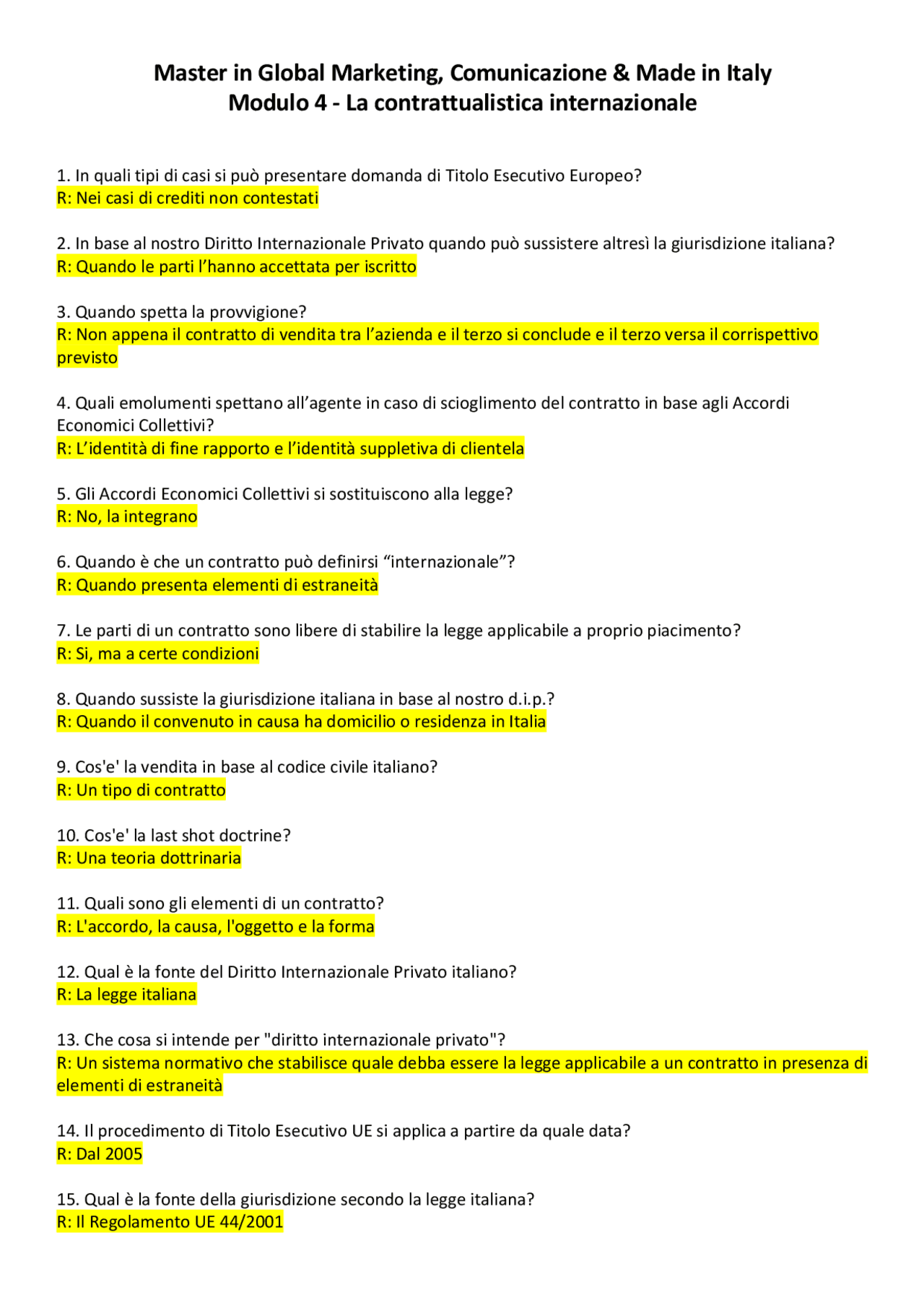 Risposte Test Aggiornamento 2021 Marcom Modulo 4 Contrattualistica