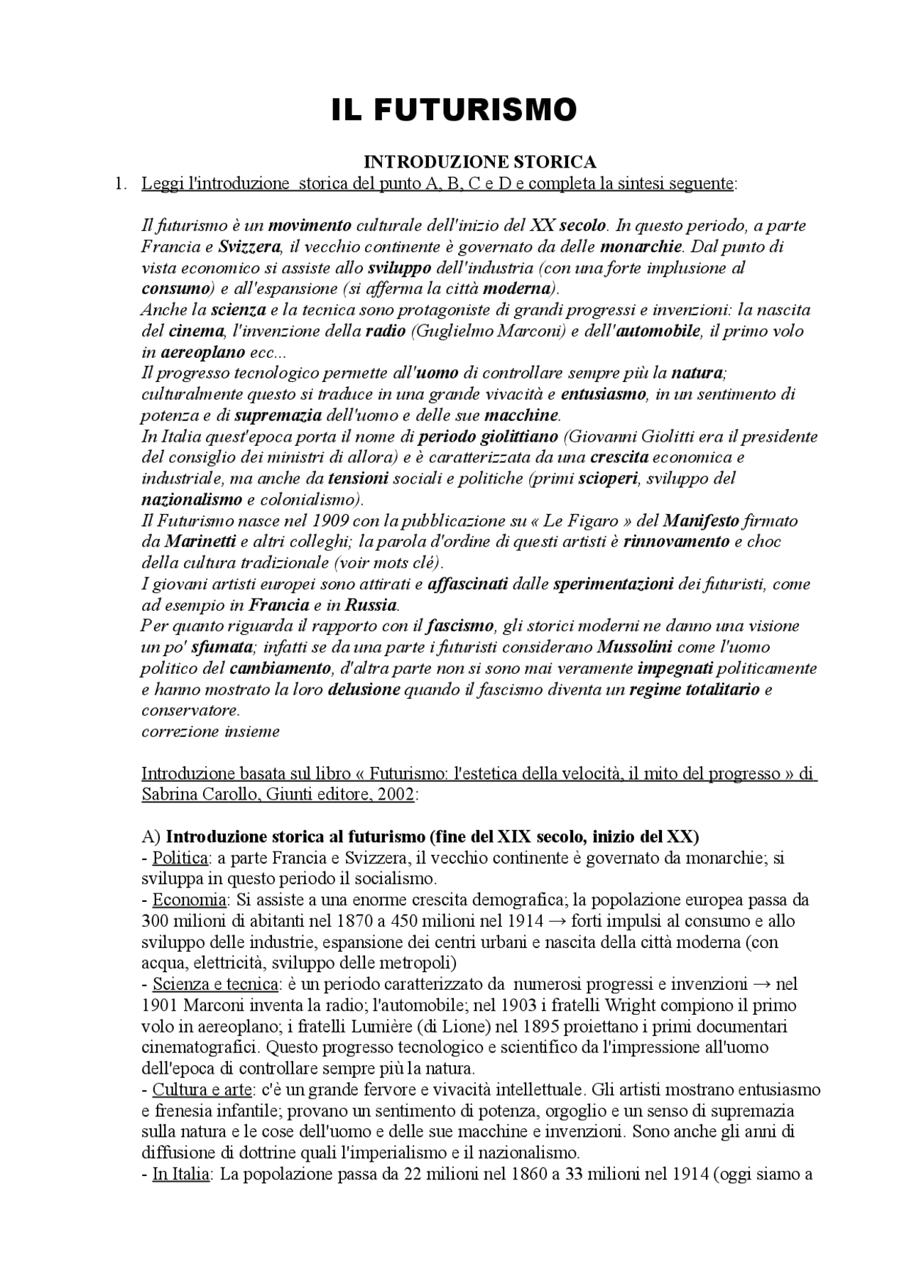 Il Futurismo E I Suoi Autori Docsity