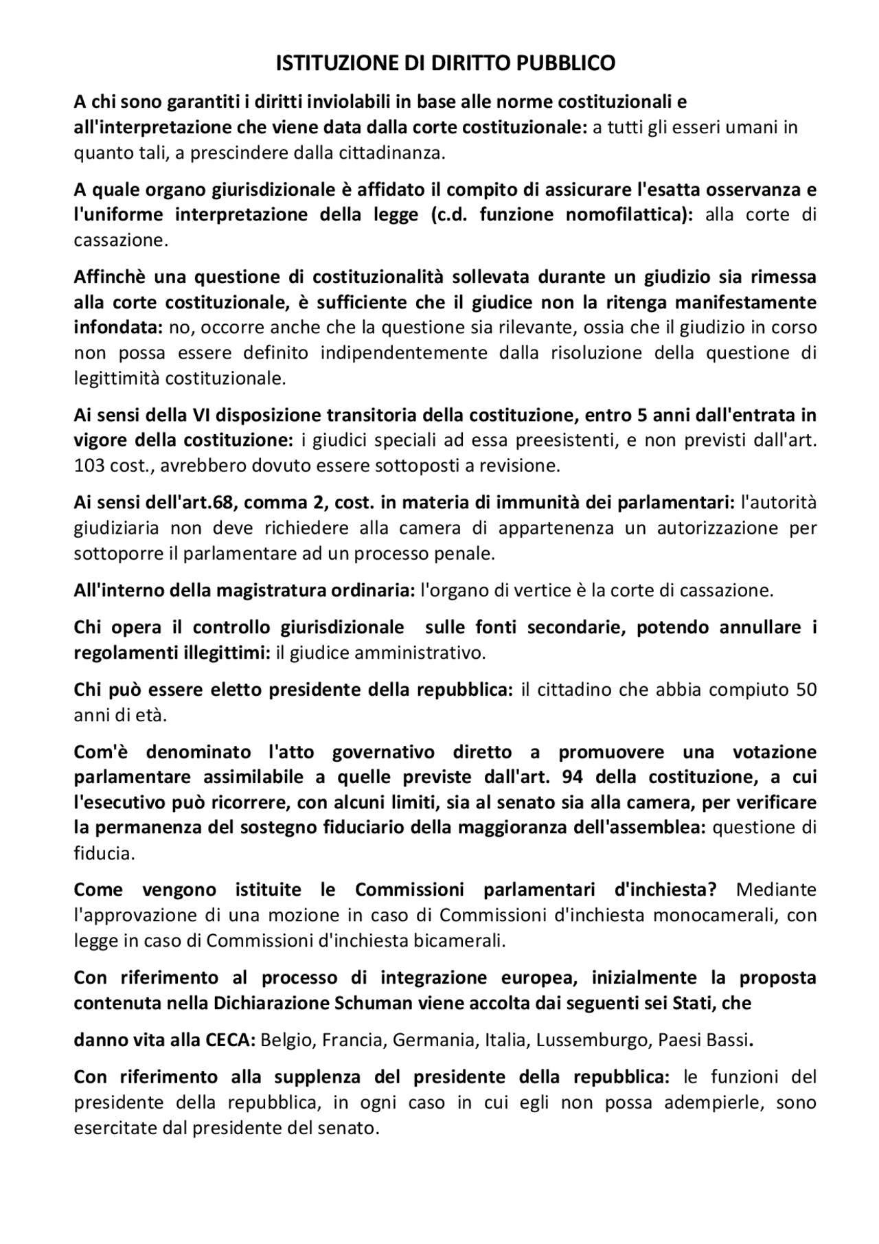 Paniere multiple istituzioni di diritto pubblico A- Z - Docsity