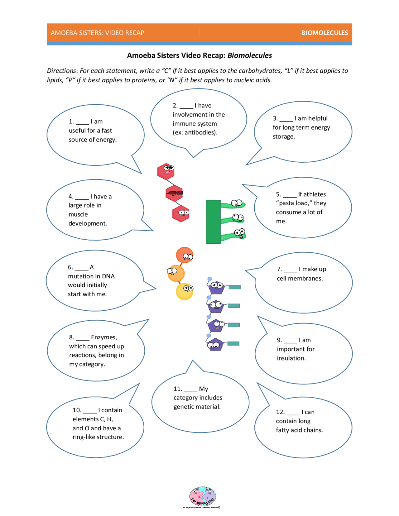Amoeba Sisters Biomolecules Worksheet - Docsity