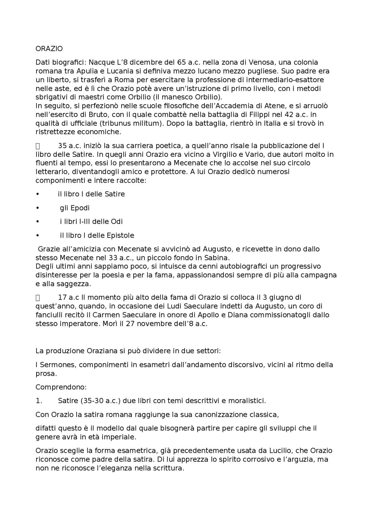 Orazio Autore Latino Docsity