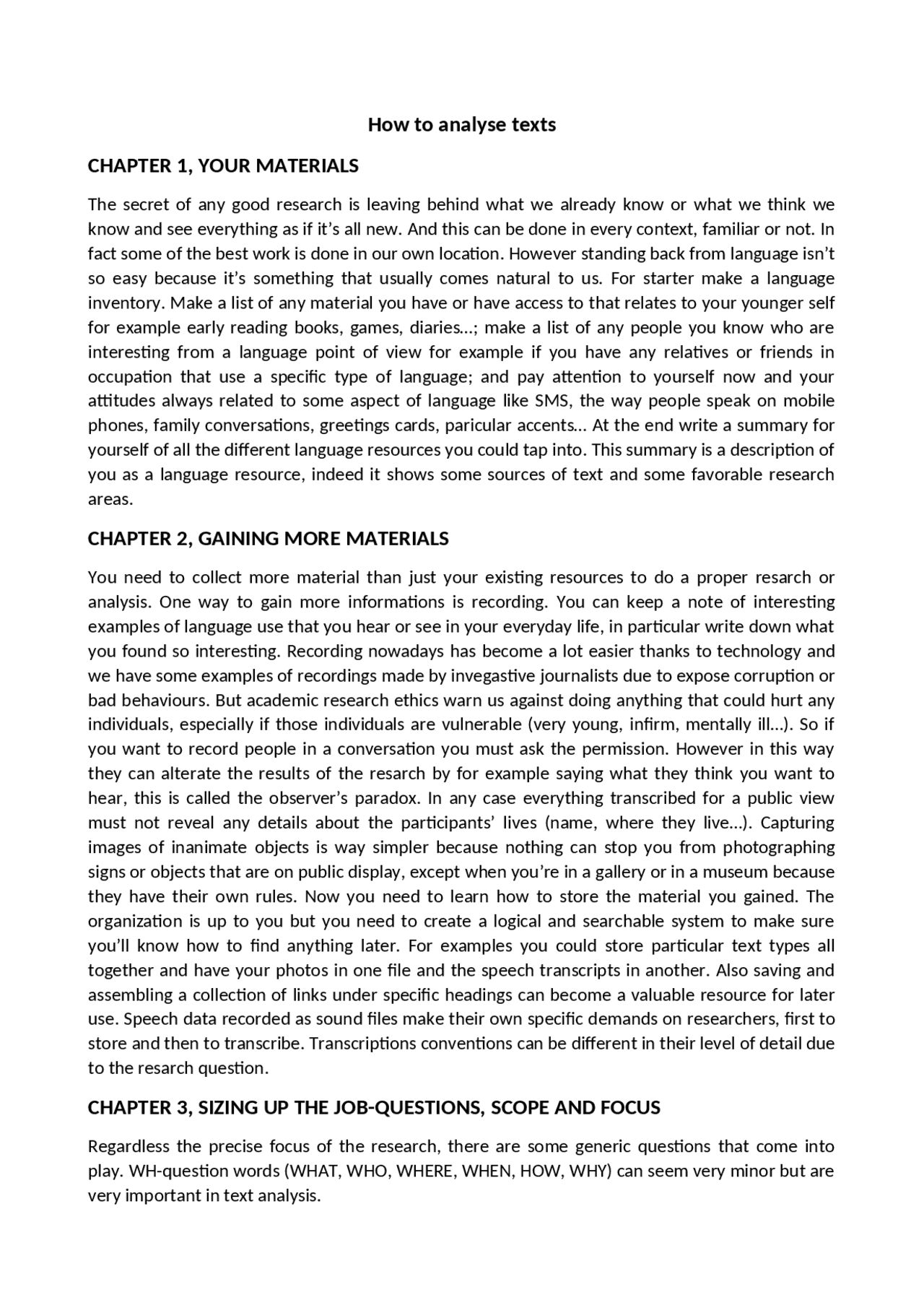 HOW TO ANALYSE TEXTS RIASSUNTO - Docsity