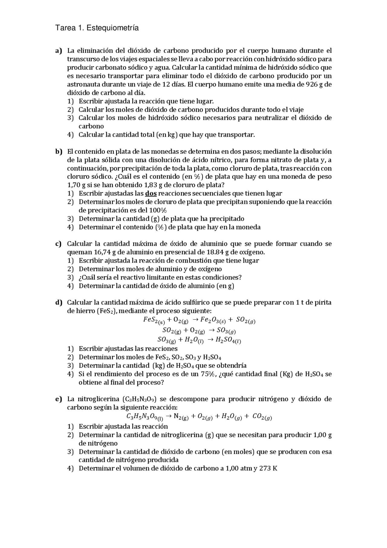 Tarea del tema 1 de química inorgánica | Ejercicios de Química | Docsity