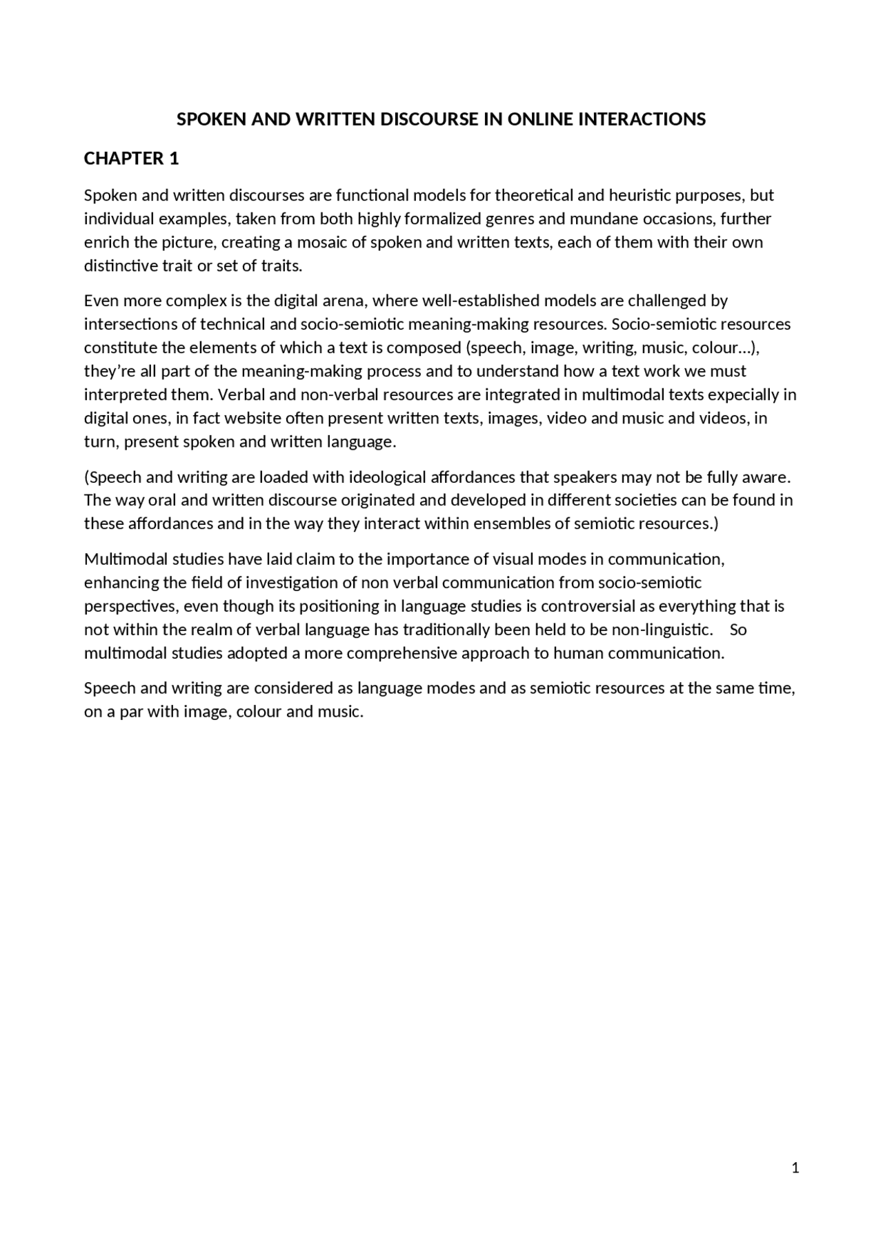 Spoken And Written Discourse In Online Interactions Capitolo 1 Docsity