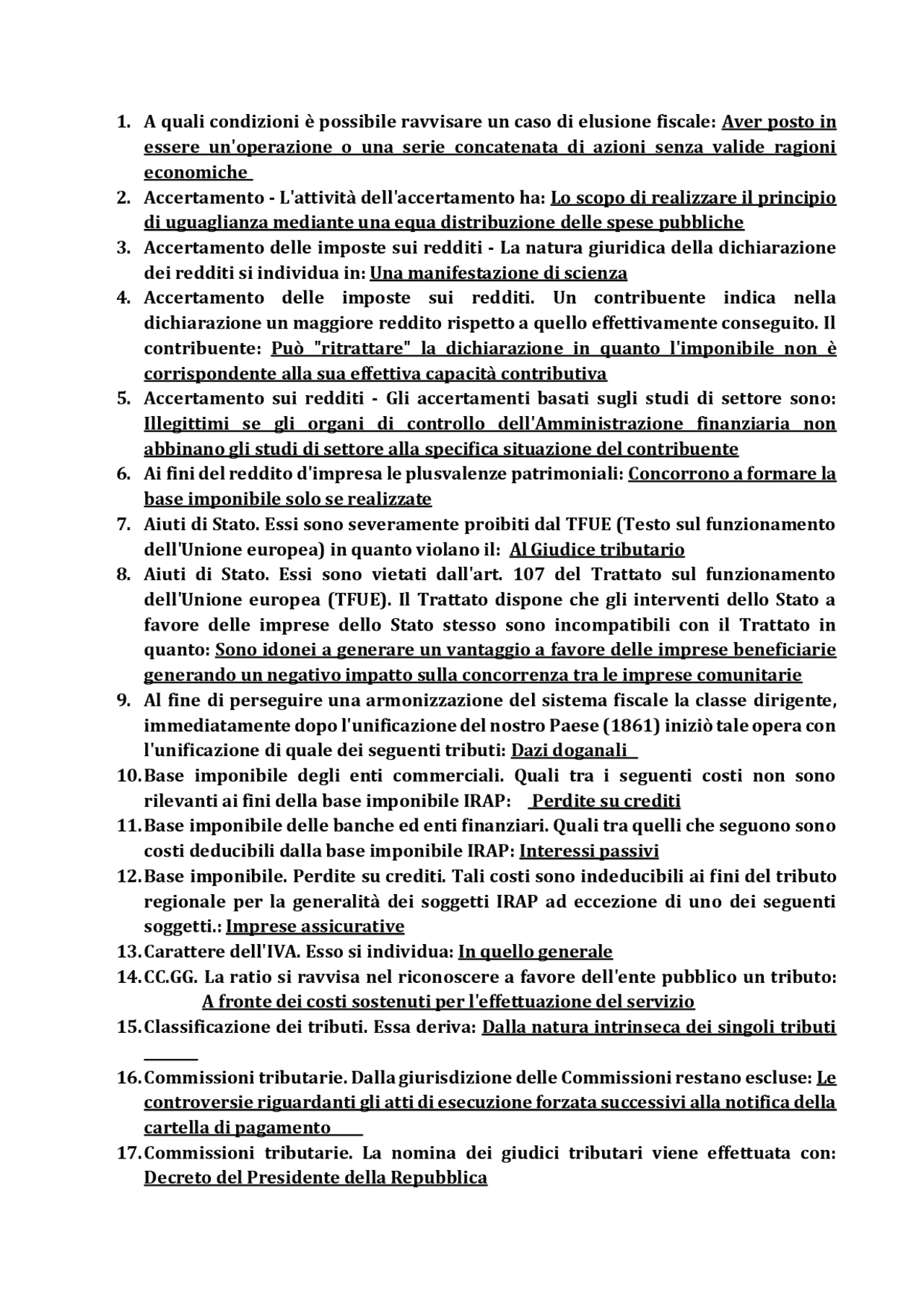 Diritto Tributario Test Docsity