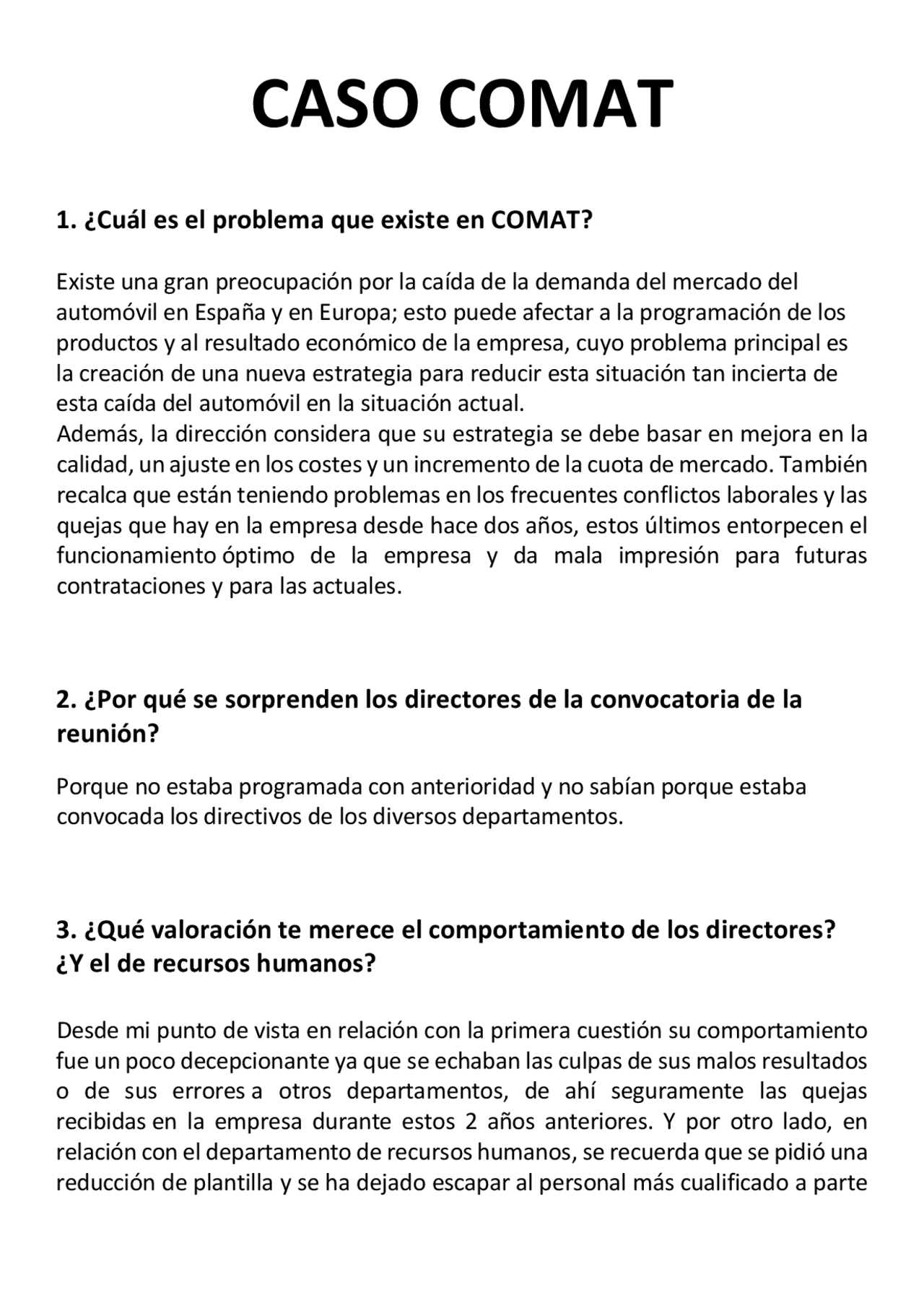 TAREA SOBRE EL CASO COMAT. - Docsity