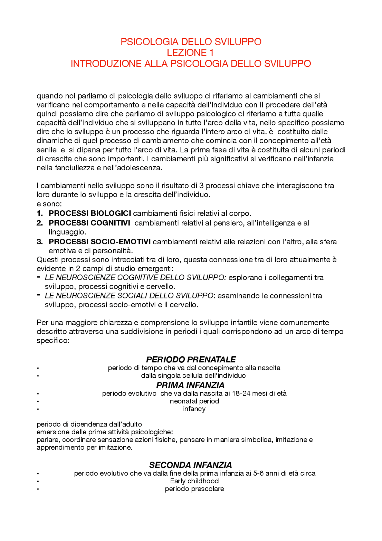 1 Lezione Di Psicologia Dello Sviluppo Docsity
