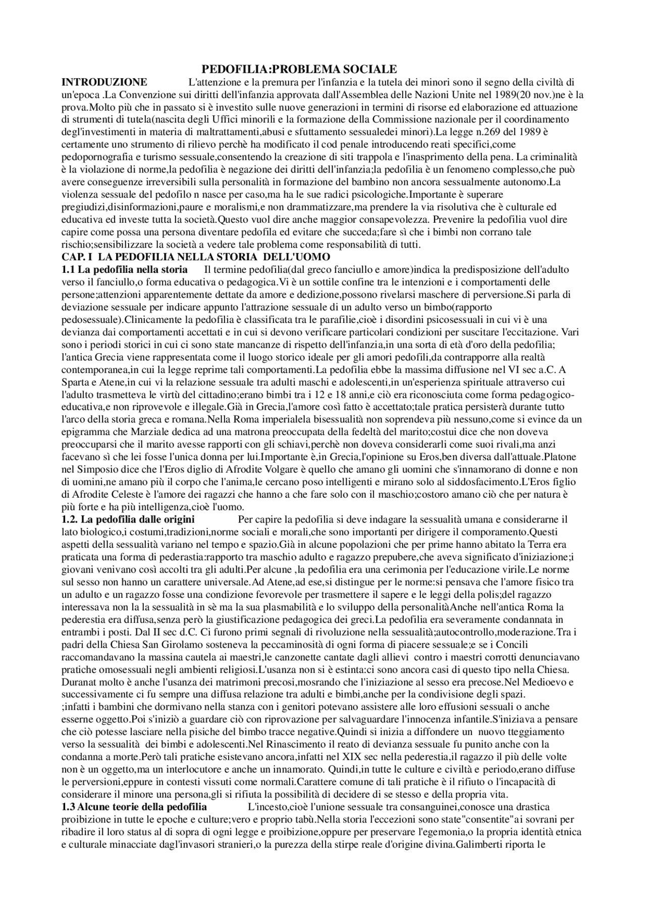 Pedofilia Riassunto Sintesi Docsity