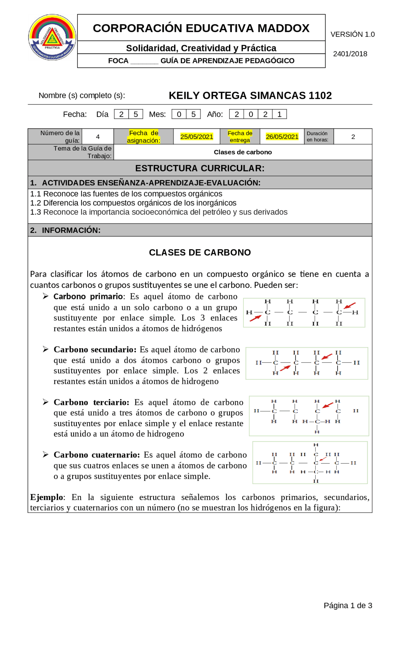 Clases de carbono completa la actividad - Docsity