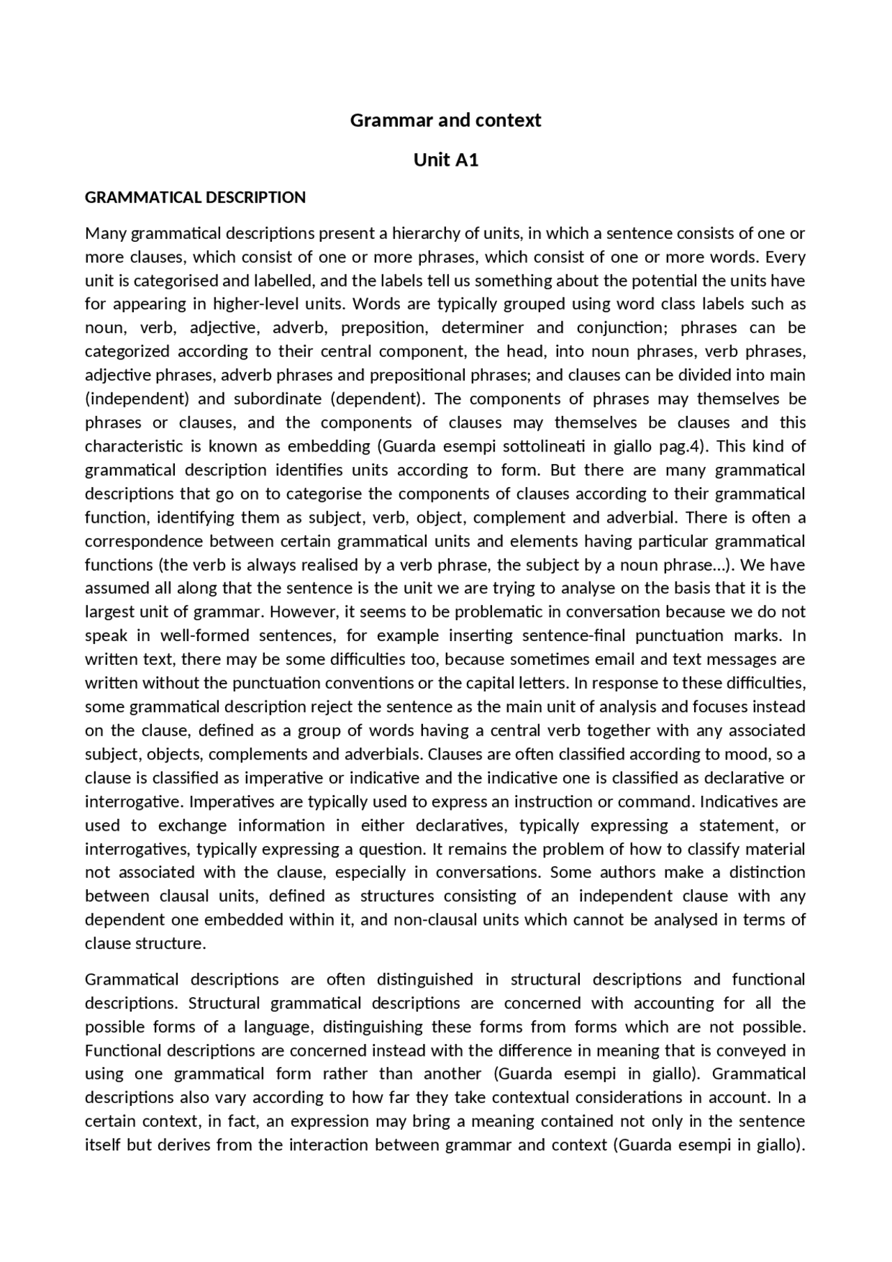 Grammar And Context Riassunto Docsity