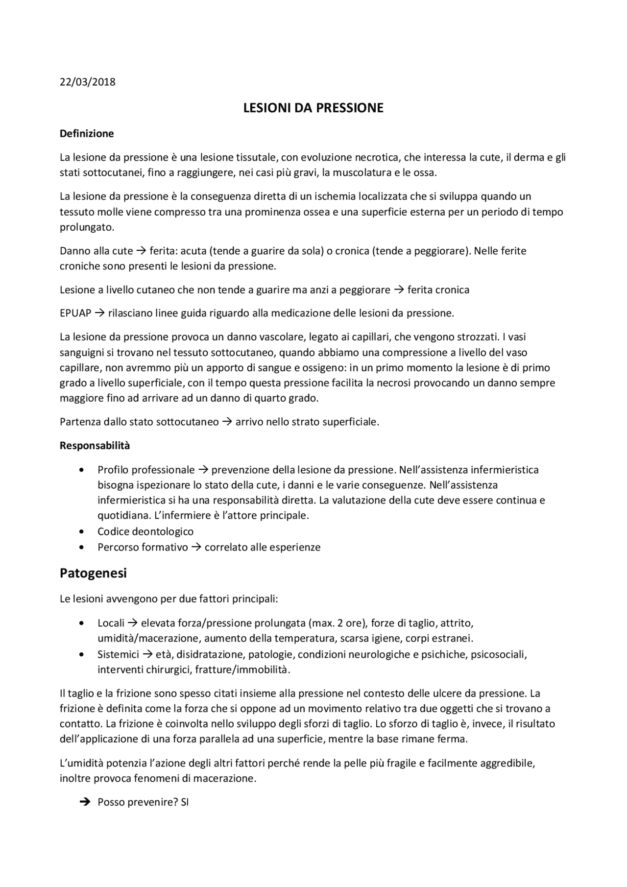 INFERMIERISTICA CLINICA 1 - LESIONI DA PRESSIONE - Docsity