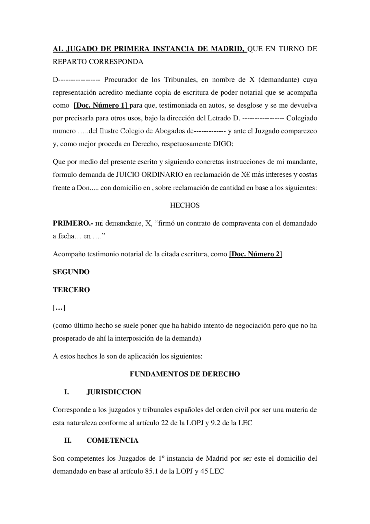Ejemplo de escrito de demanda | Apuntes de Derecho Procesal Civil | Docsity