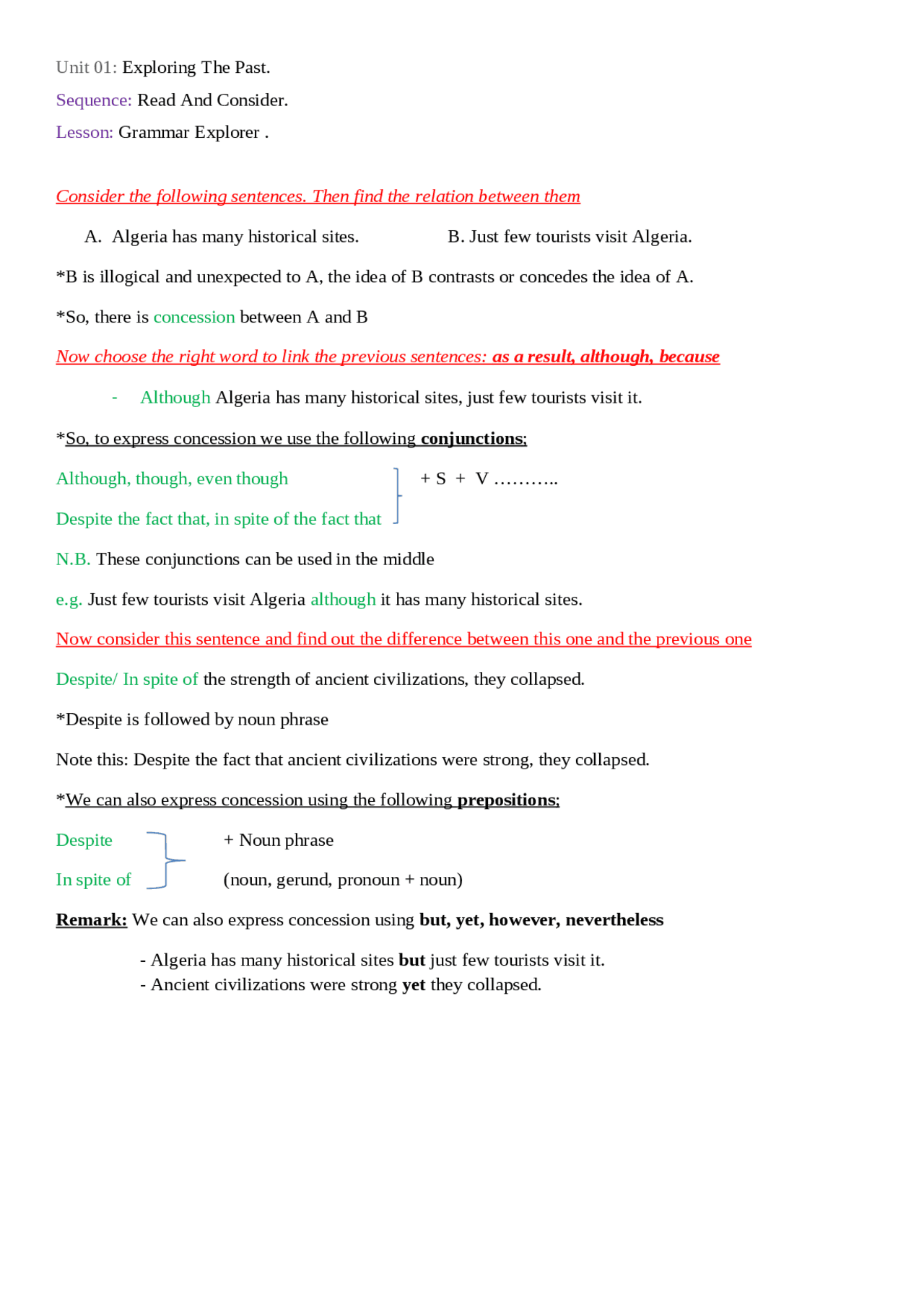 Lesson plan concession | Schemes and Mind Maps English | Docsity