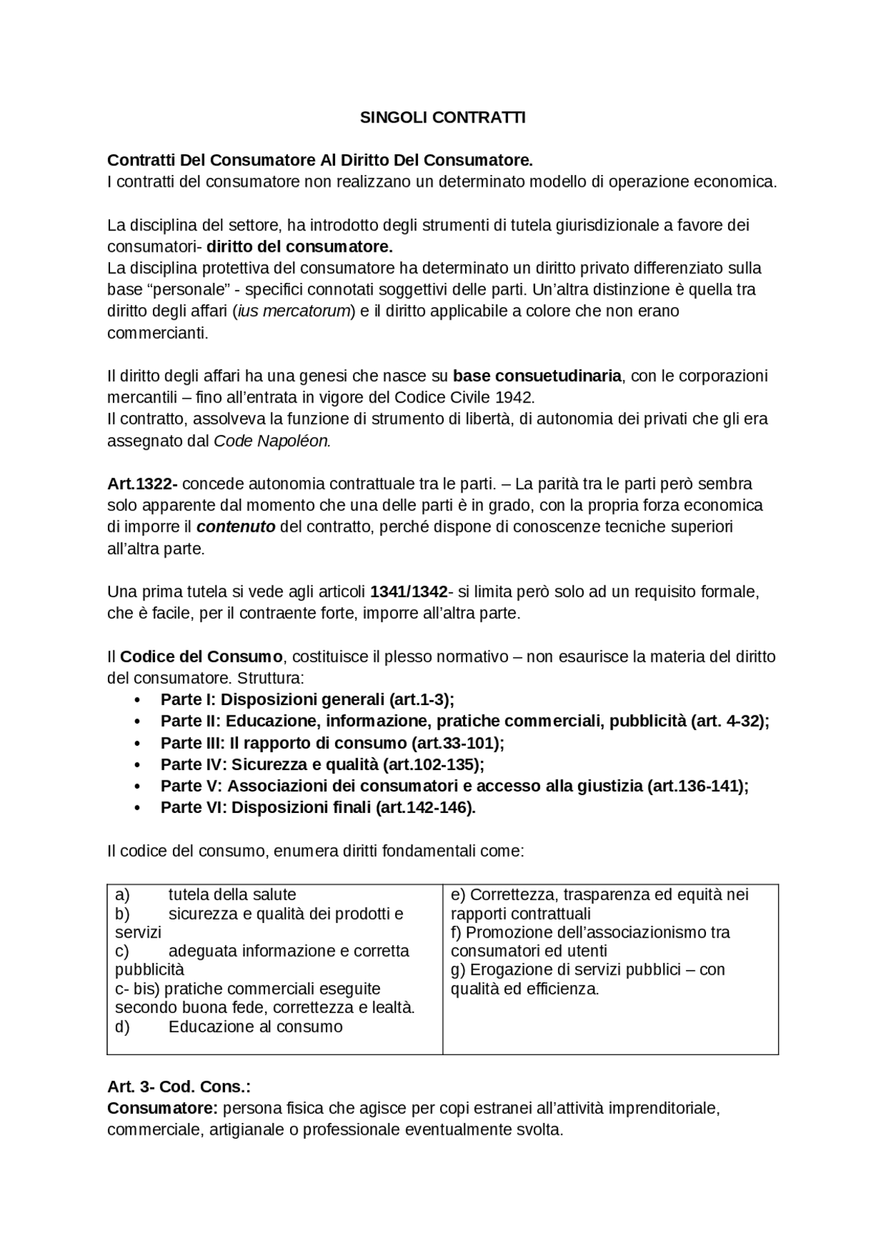 I Singoli Contratti E Spiegazione Docsity