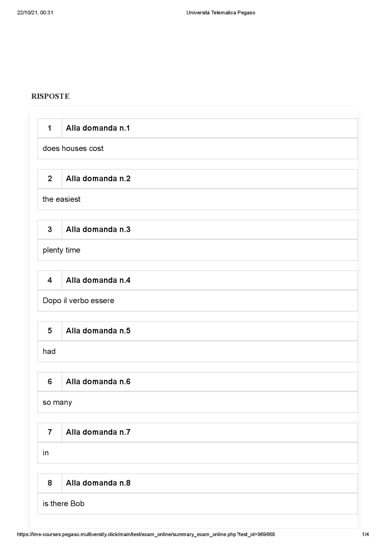 Risposte prova Inglese - Docsity