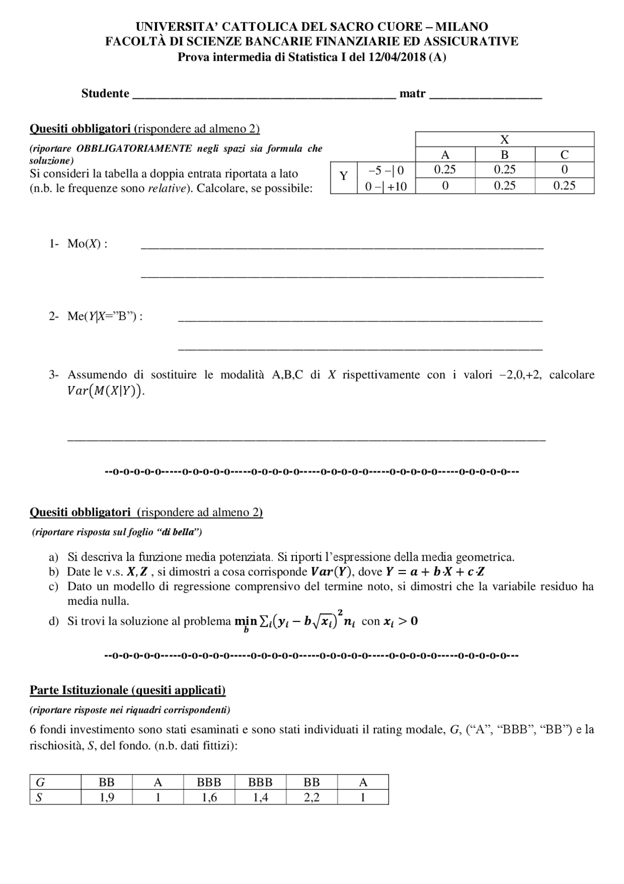 1 Parziale Statistica I Docsity