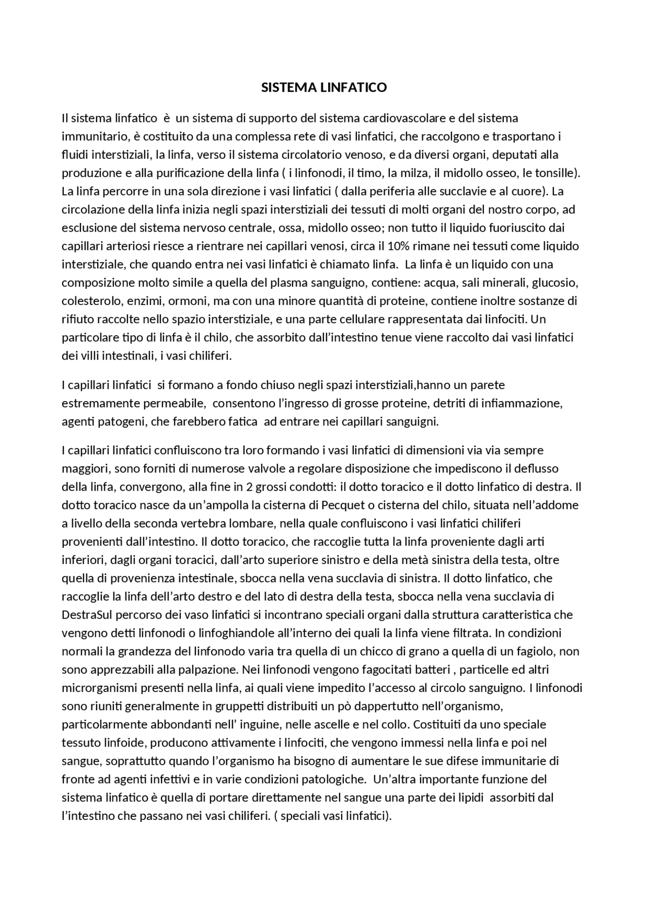 Appunti Sul Sistema Linfatico Docsity