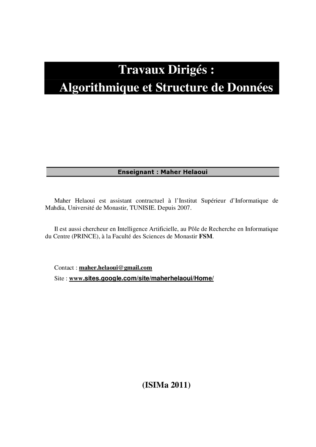 Travaux Dirigés : Algorithmique et Structure de Données - Docsity