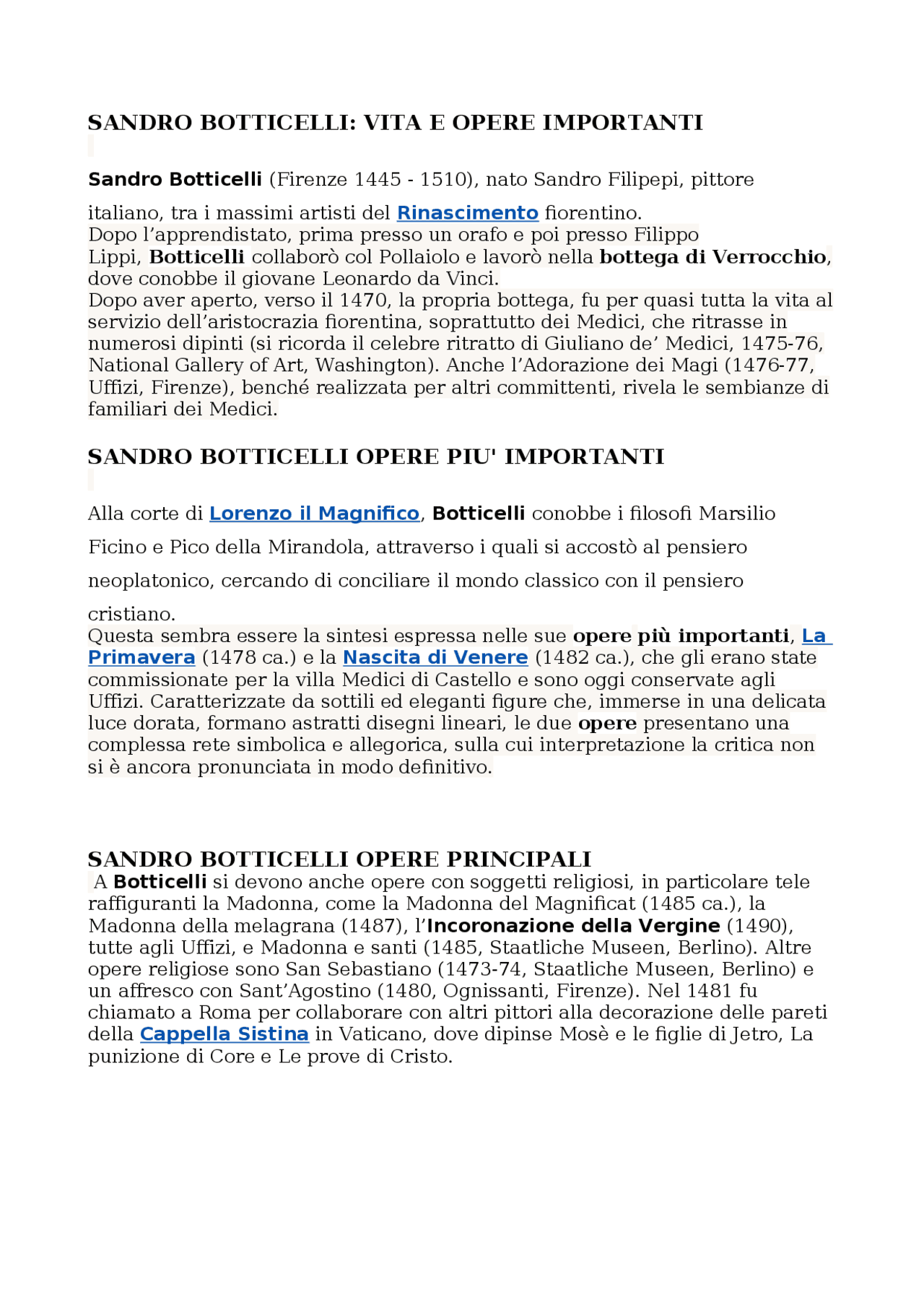 Sandro Botticelli. - Docsity
