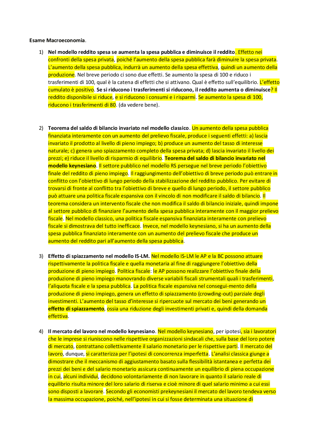 Domande Esame Macroeconomia Docsity